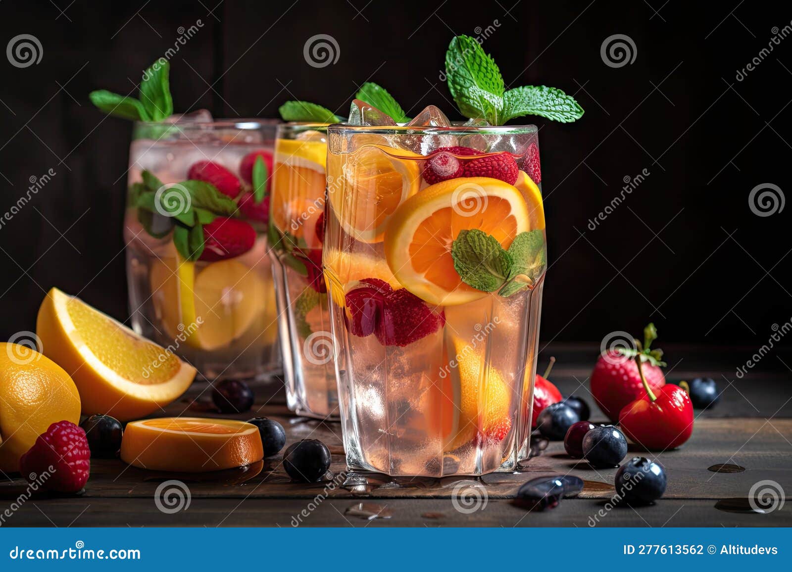 Juicy Summer Drink with Chunks of Fruit and Ice Cubes Stock ...