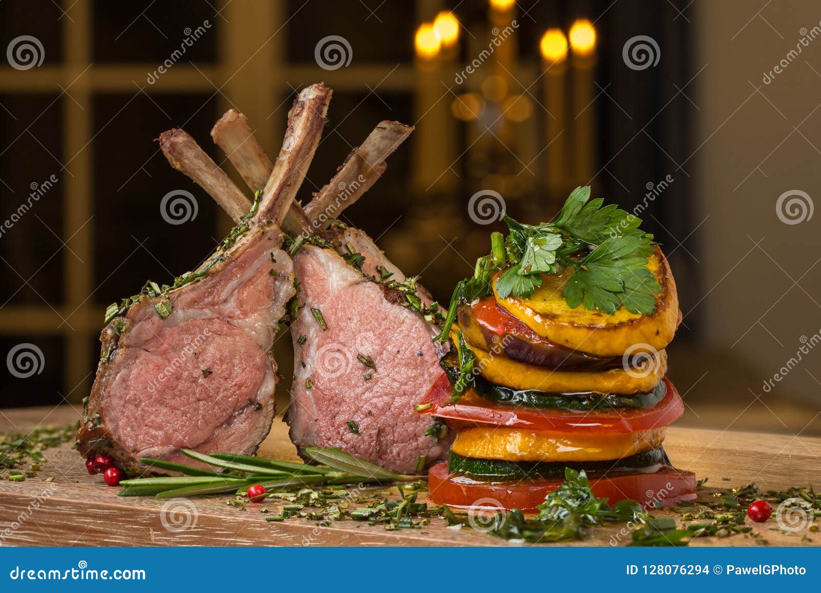 Juicy Tender Lamb Chops Sous-vide from Grill with Roasted Vegeta Stock ...