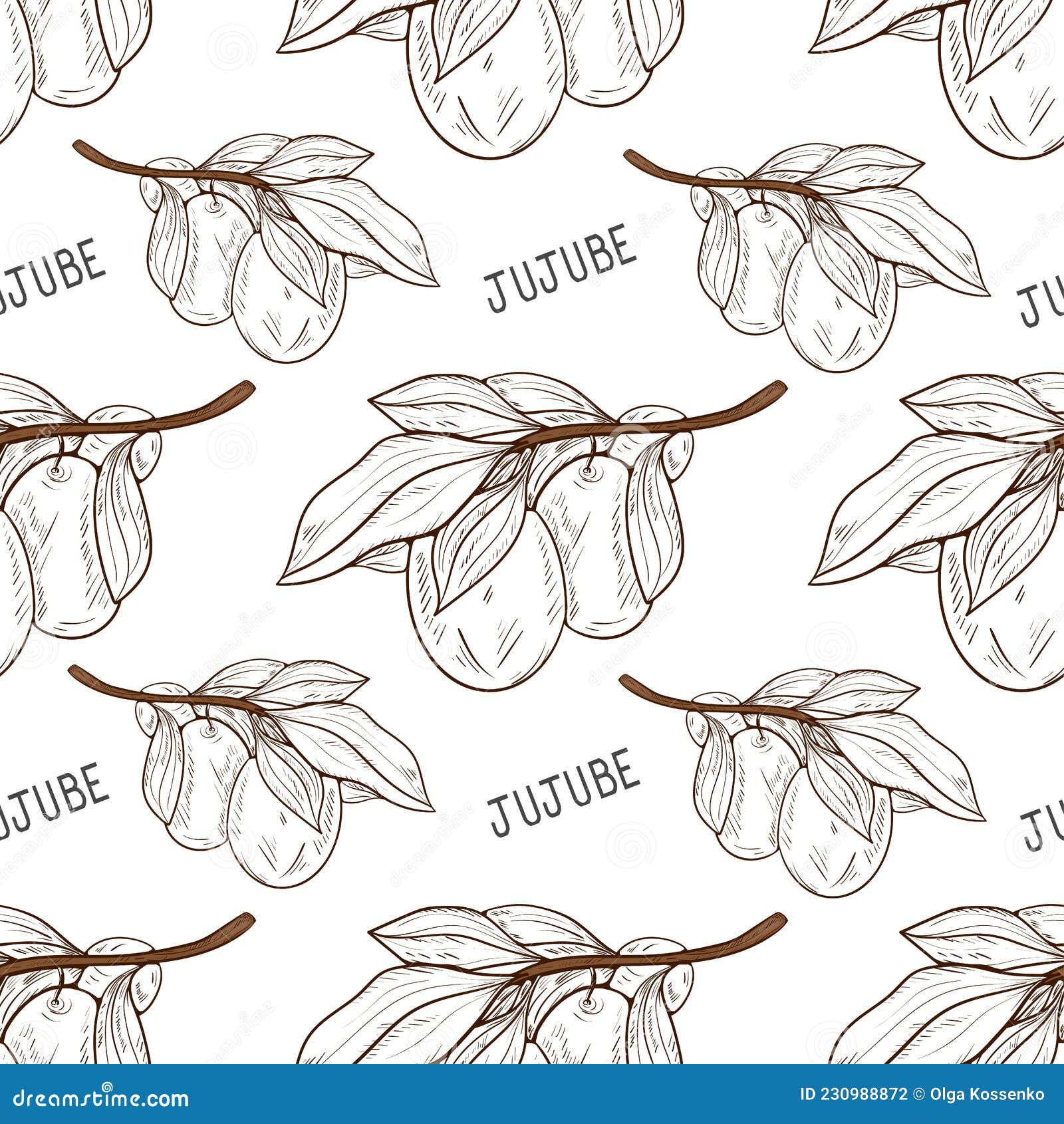 Jujube. Berries, Leaves. Background, Texture. Seamless. Monochrome ...