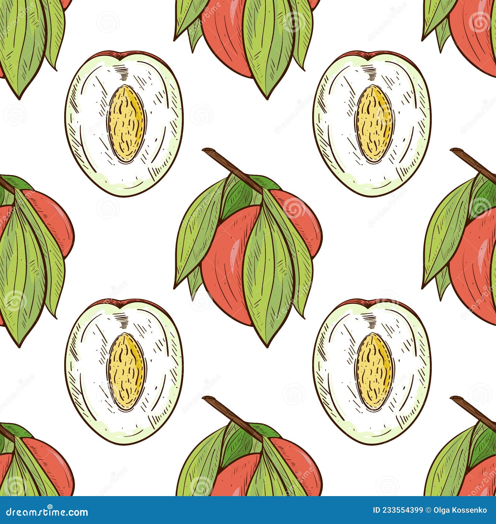 Jujube. Berries Leaves Background Texture Seamless. Sketch. Stock ...