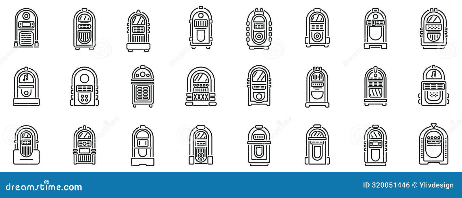 Jukebox Icons Set Vector. A Collection Of Vintage Jukeboxes In Black ...
