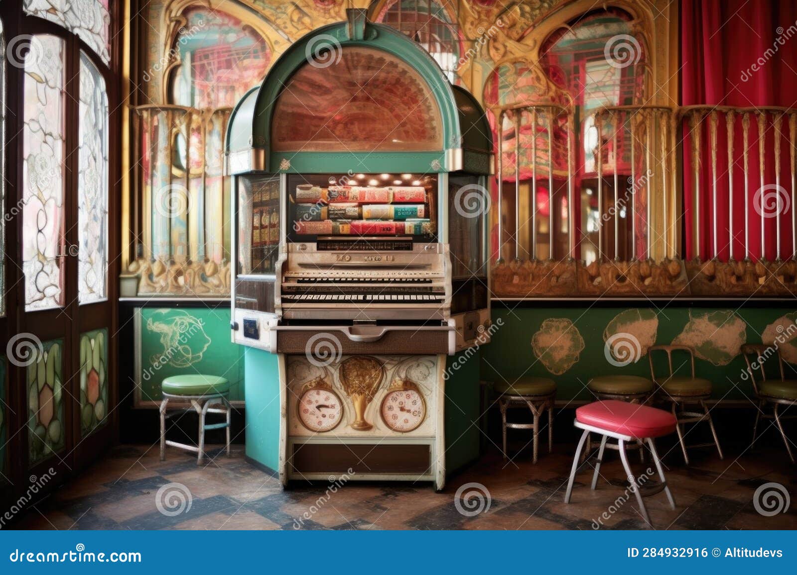Jukebox in an Old-fashioned Ice Cream Parlor Setting Stock Photo ...