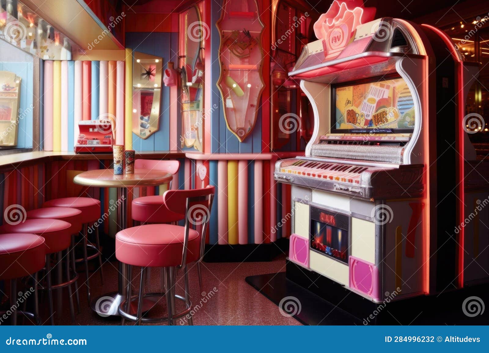 Jukebox in a Retro Milkshake Bar Setting Stock Illustration ...