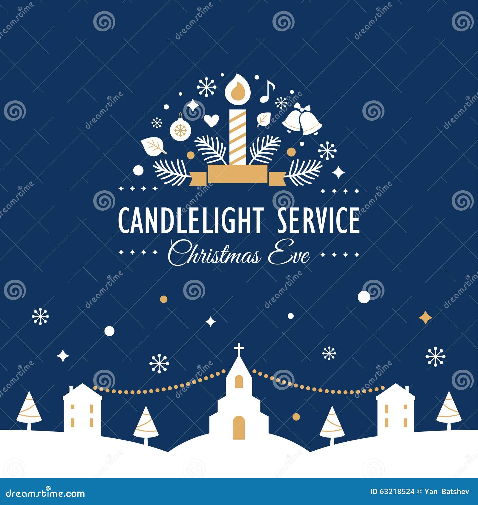 Jul Eve Candlelight Service Invitation Card Vektor Illustrationer ...