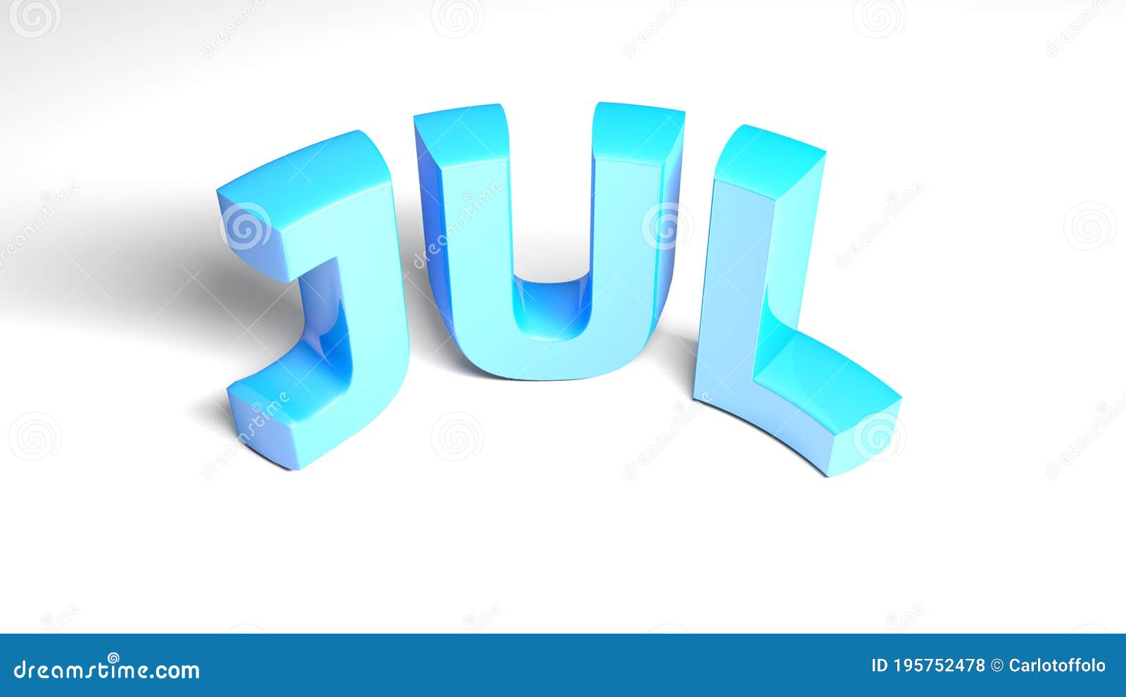 JUL for July, Blue on White Background - 3D Rendering Illustration ...