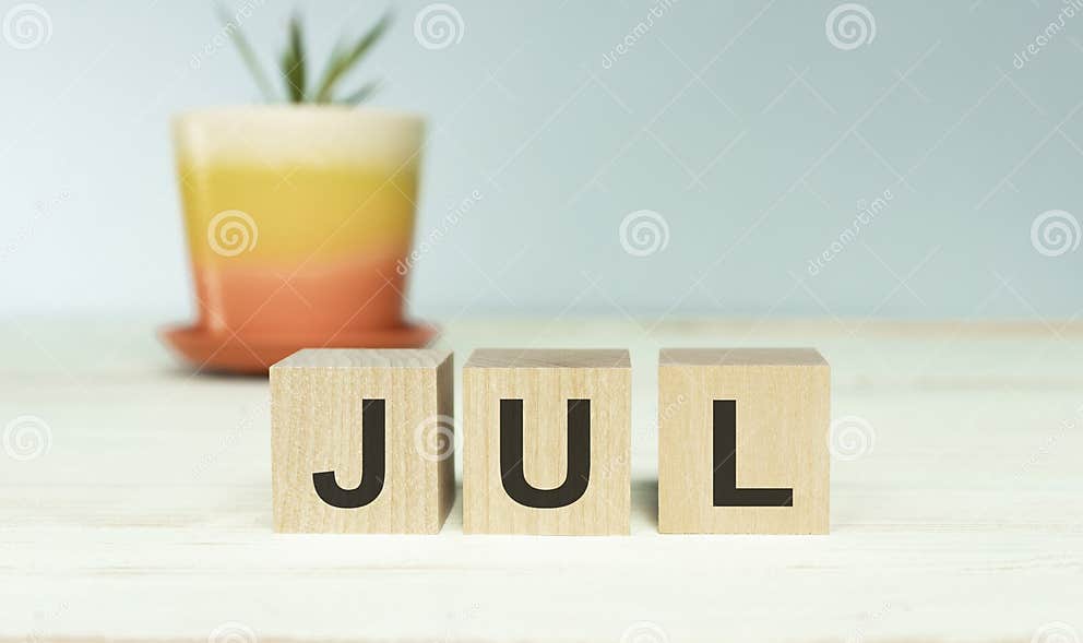 JUL Text Made of Wooden Cube on White Stock Photo - Image of birthday ...