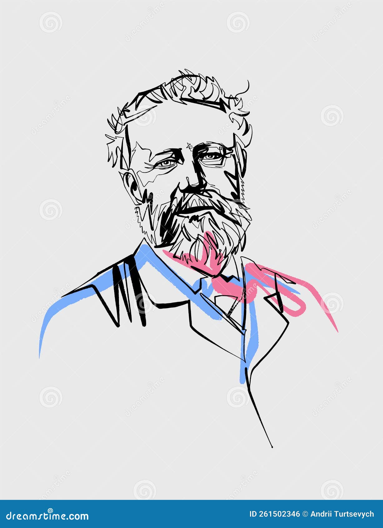 Jules Verne Portrait, French Writer, Continuous Line, Vector, Portrait ...