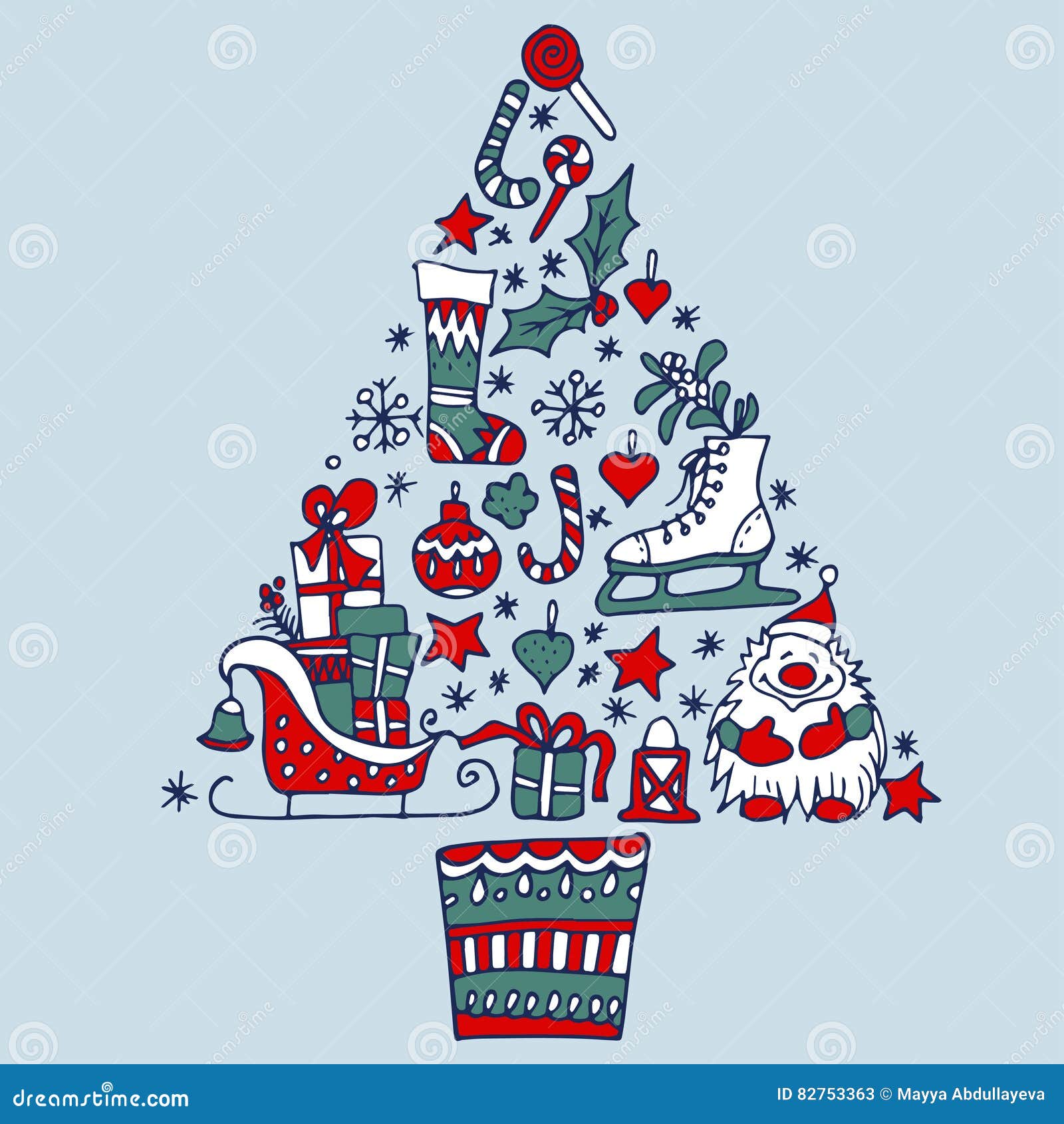 Julgran med olika symboler vektor illustrationer. Illustration av baner ...