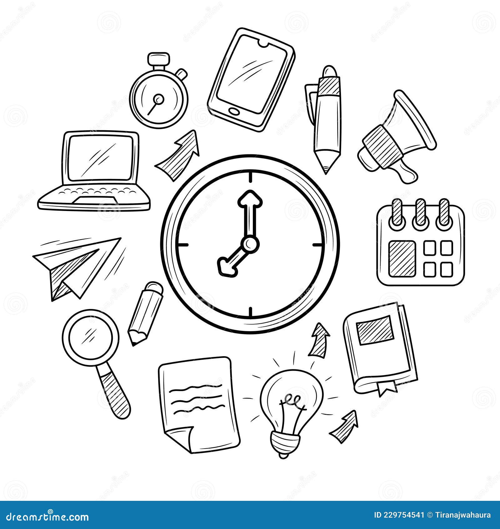 Business Time Management, Black White Vector Style Stock Vector ...