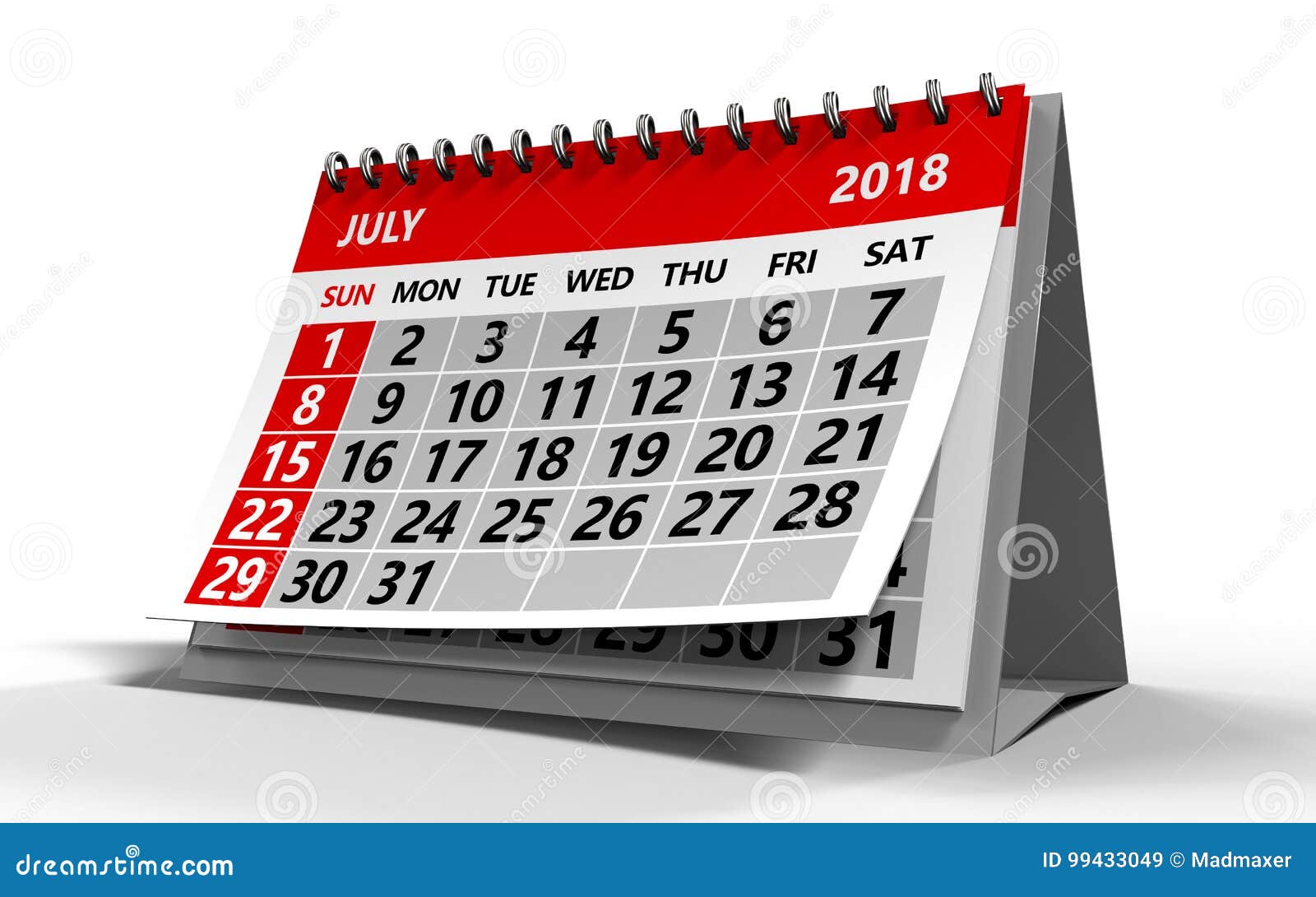 Juli 2018 Kalender stock abbildung. Illustration von datum - 99433049