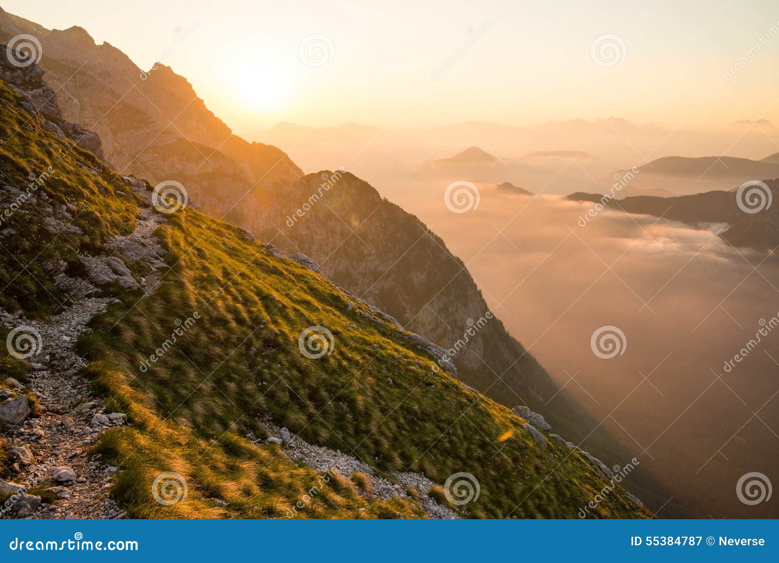Julian Alps during sunset stock image. Image of panorama - 55384787