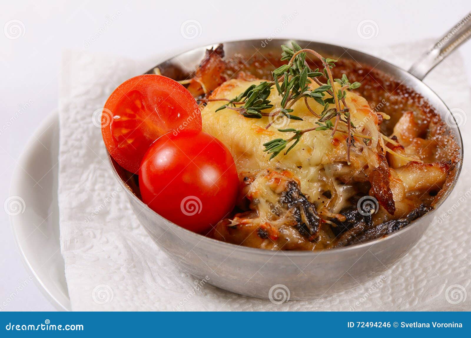 Julienne with Chicken, Mushrooms and Cheese Stock Photo - Image of ...