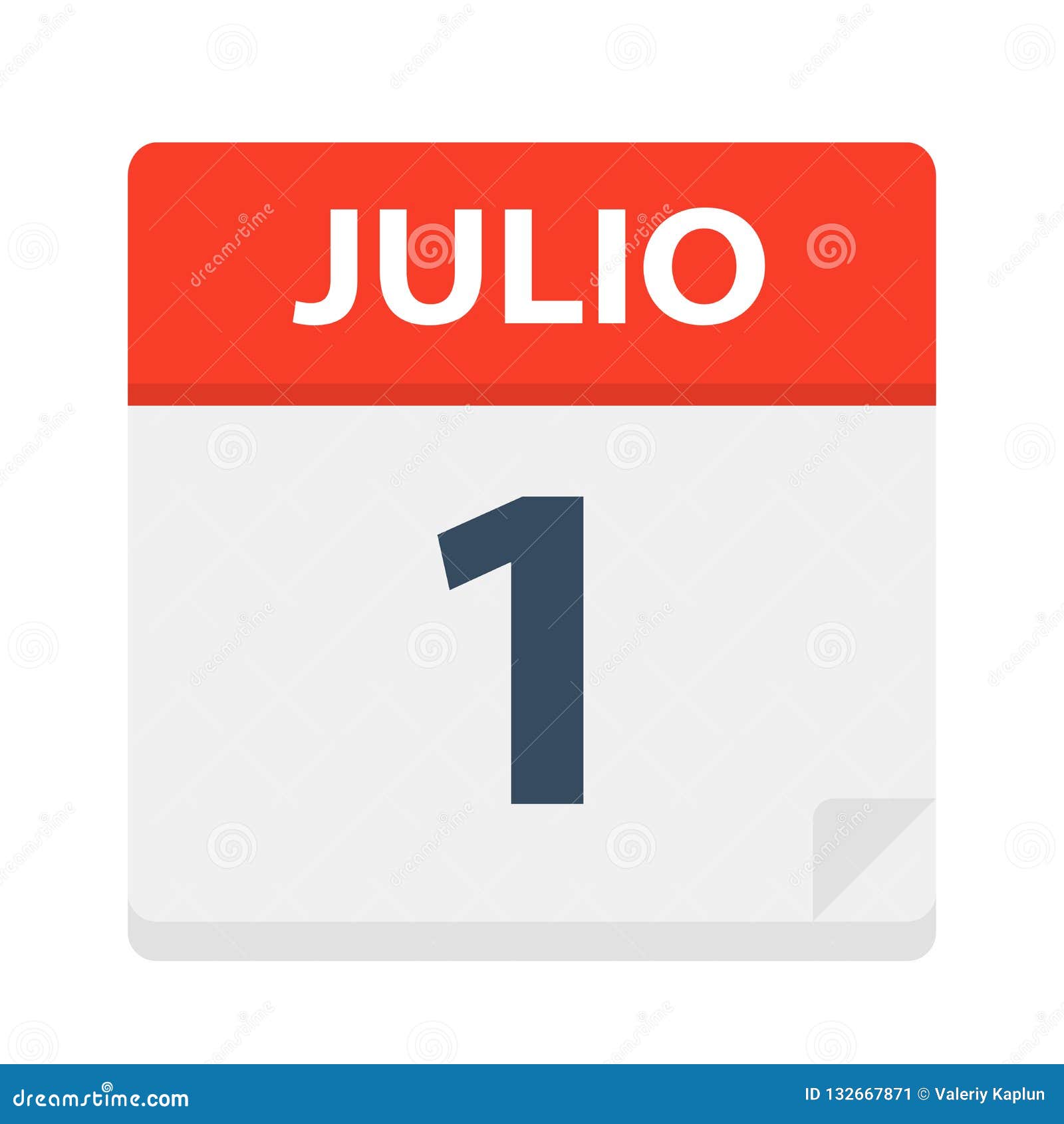Julio 1 - Calendar Icon - July 1. Vector Illustration of Spanish ...