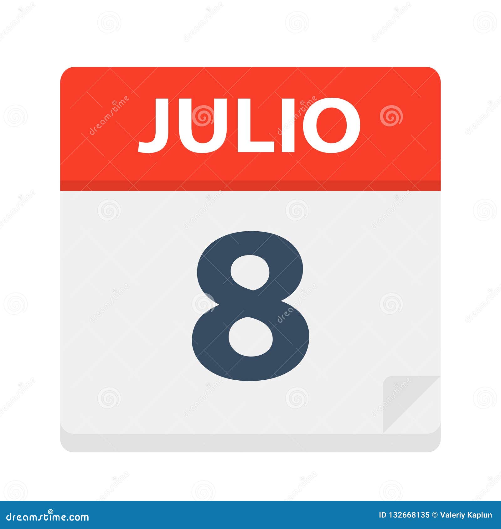 Julio 8 - Calendar Icon - July 8. Vector Illustration of Spanish ...