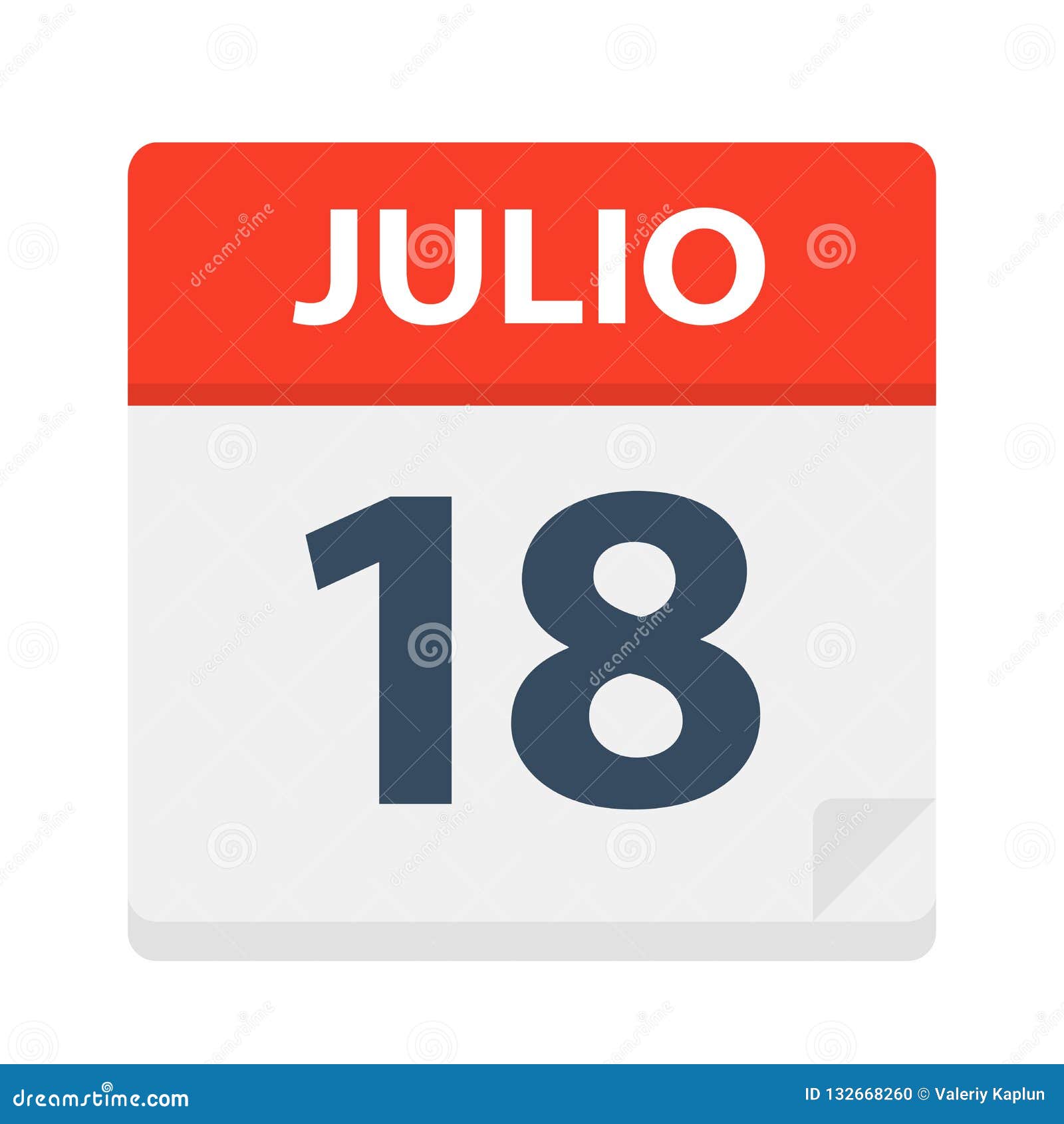 Julio 18 - Calendar Icon - July 18. Vector Illustration of Spanish ...