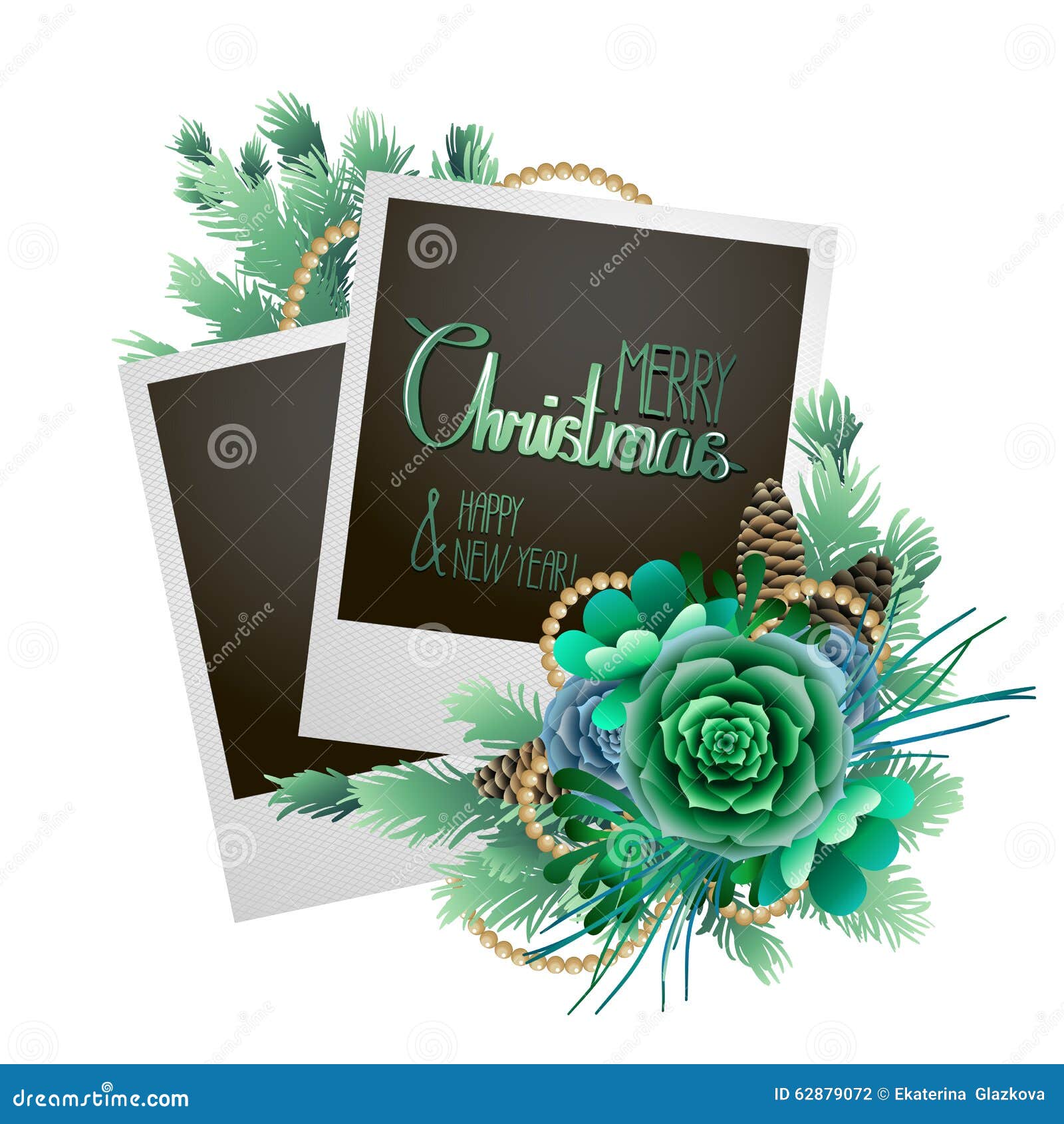 Julkort Med Gran Och Suckulenter Vektor Illustrationer - Illustration ...