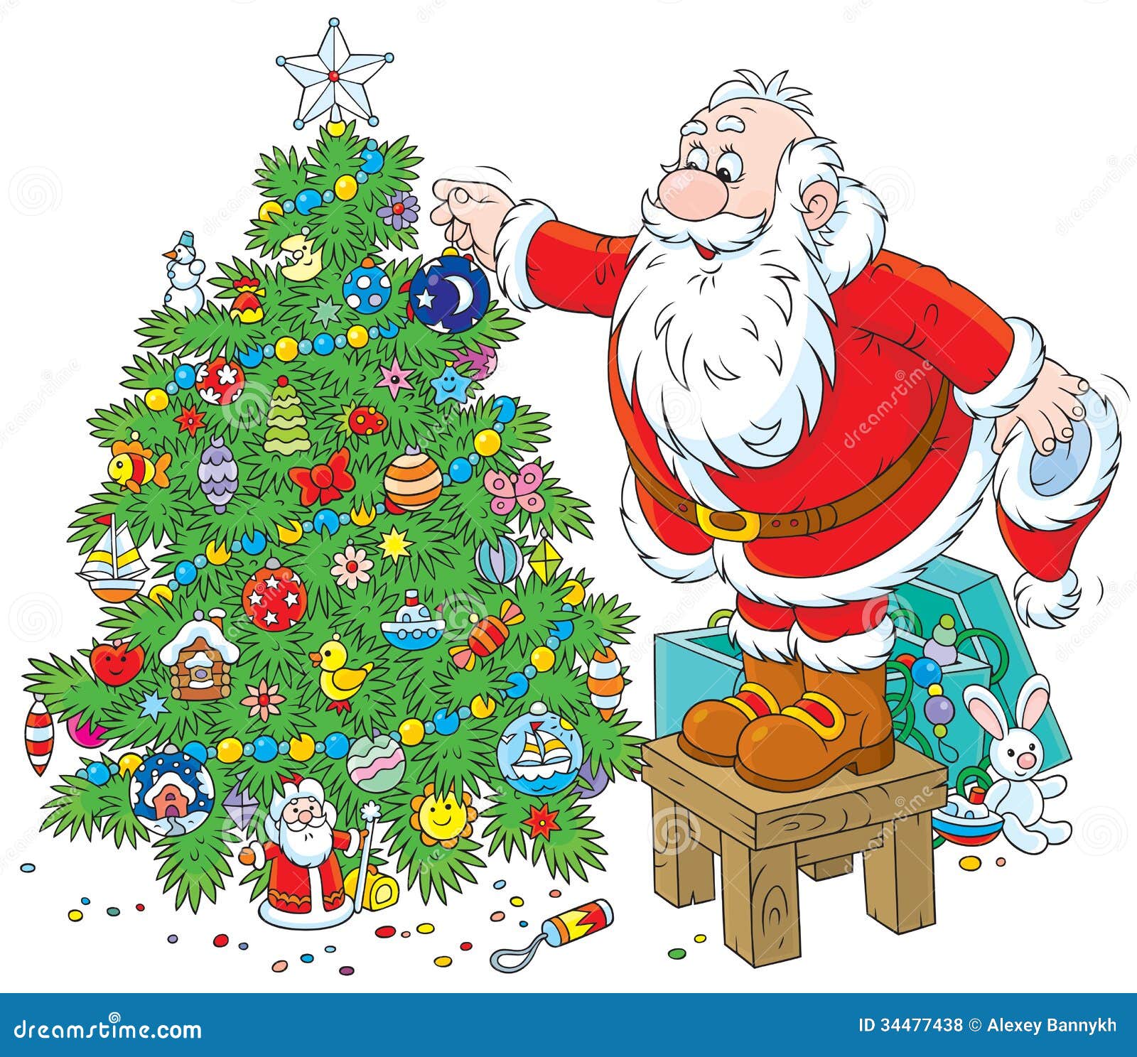 Jultomten Dekorerar En Julgran Stock Illustrationer - Illustration av ...