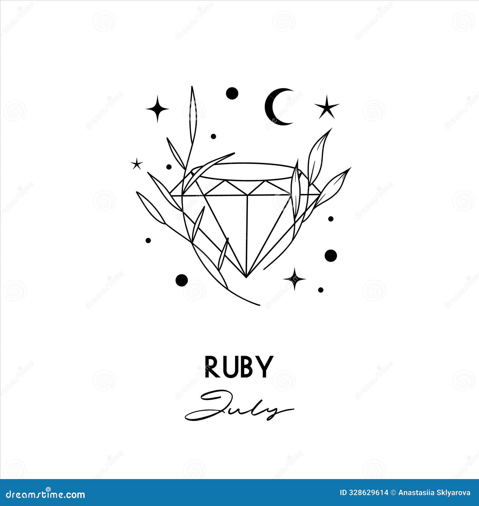 July Birth Month Ruby Gemstone, Vector Hand Drawn Isolated Line Art ...