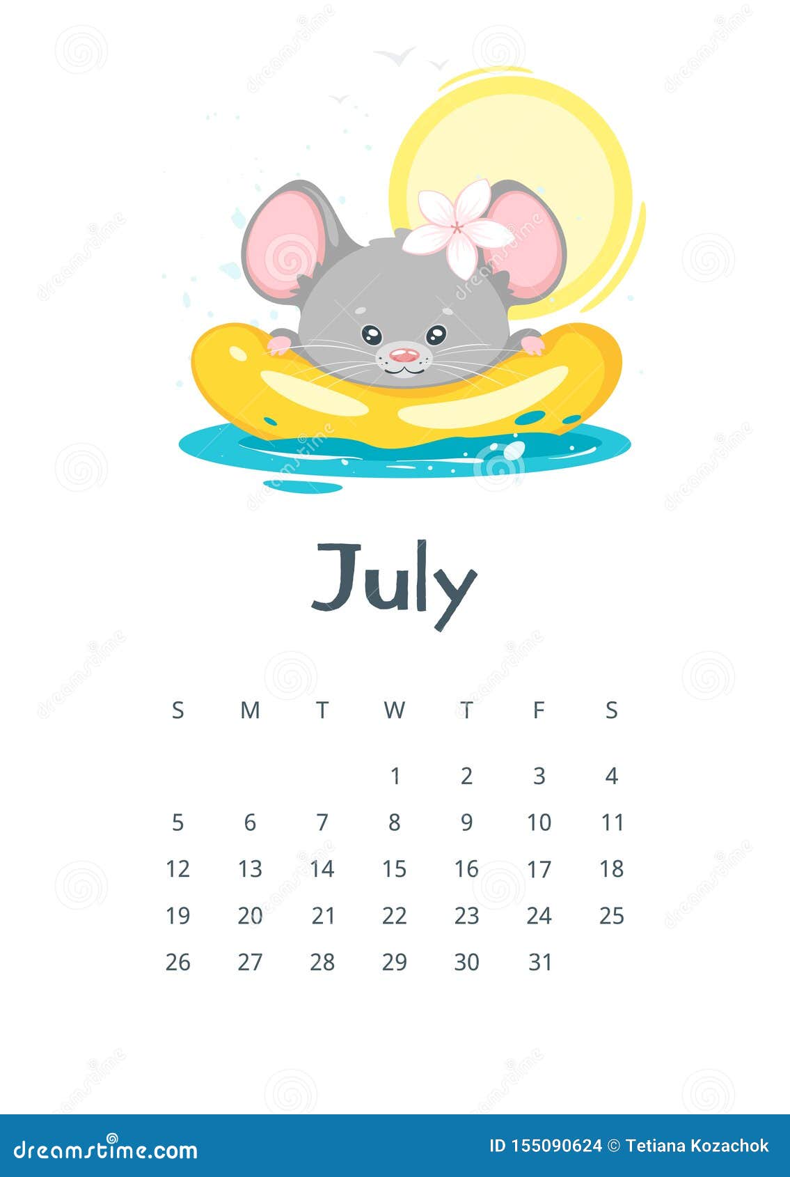 July Calendar Flat Vector Illustration Stock Vector - Illustration of ...