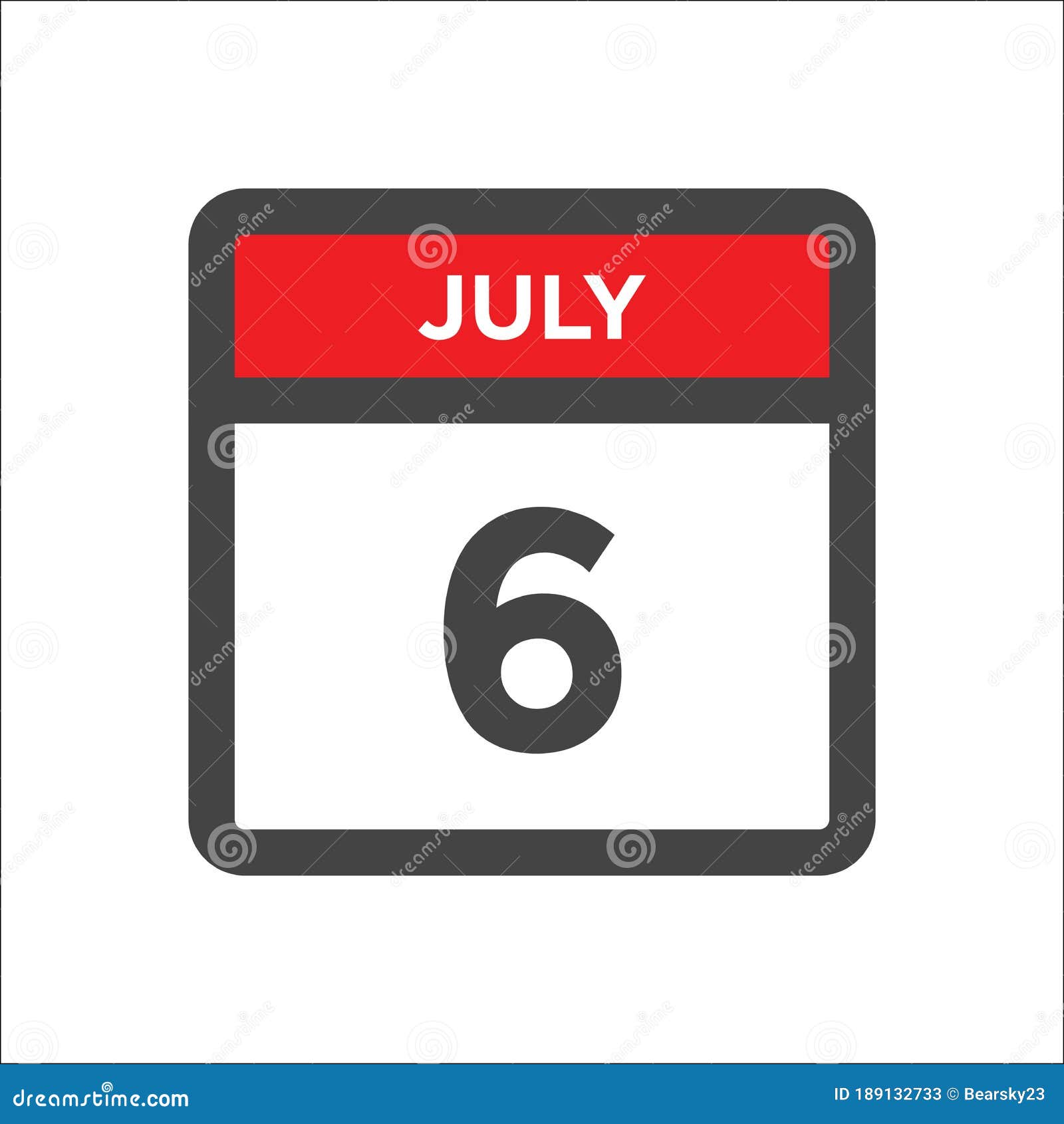 July 6 Calendar Icon with Day of Month Stock Vector - Illustration of ...
