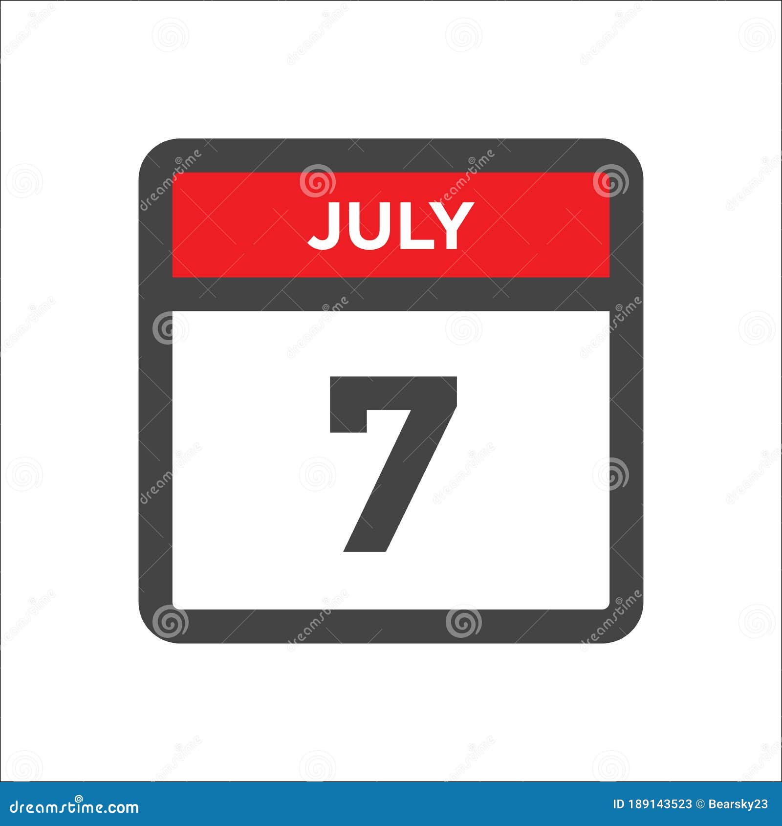 July 7 Calendar Icon with Day of Month Stock Vector - Illustration of ...