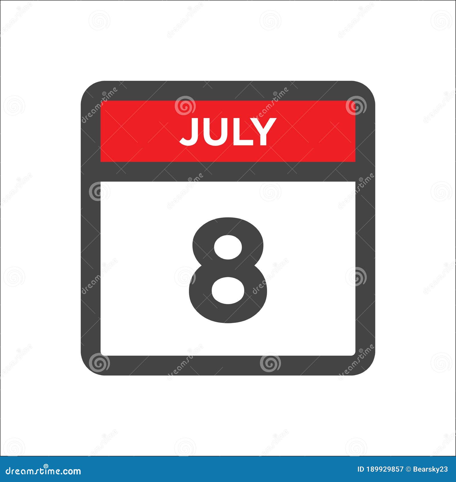 July 8 Calendar Icon with Day of Month Stock Vector - Illustration of ...