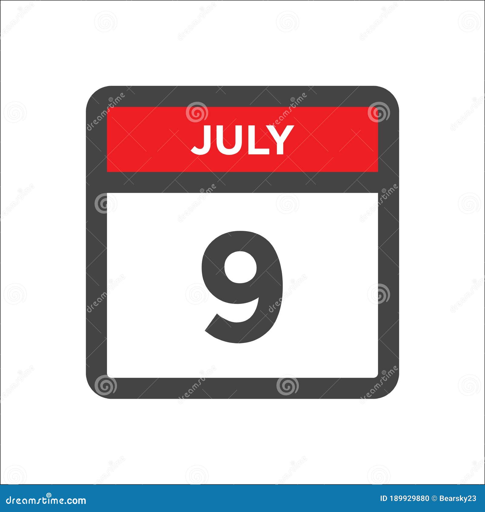 July 9 Calendar Icon with Day of Month Stock Vector - Illustration of ...