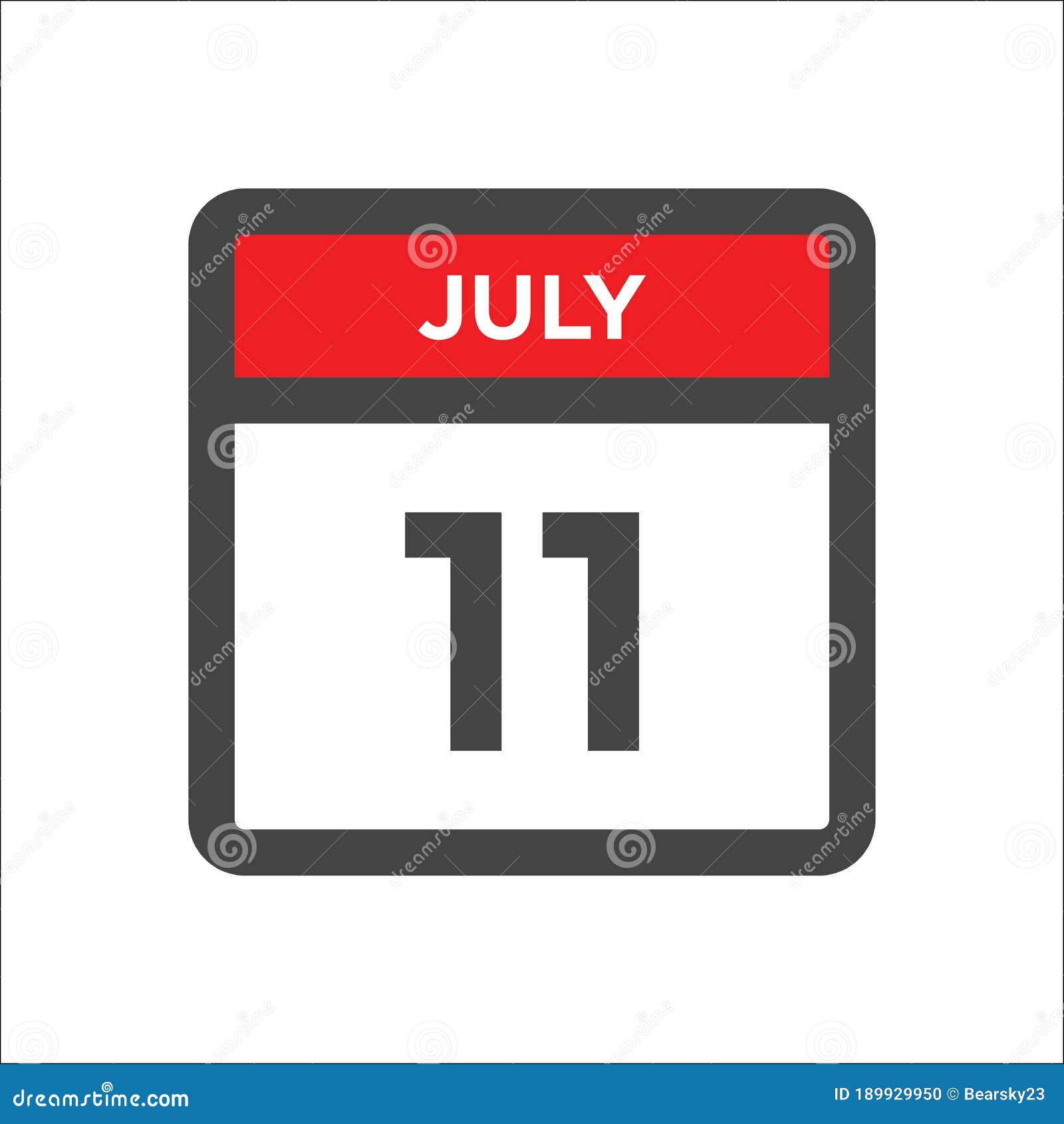 July 11 Calendar Icon with Day of Month Stock Vector - Illustration of ...