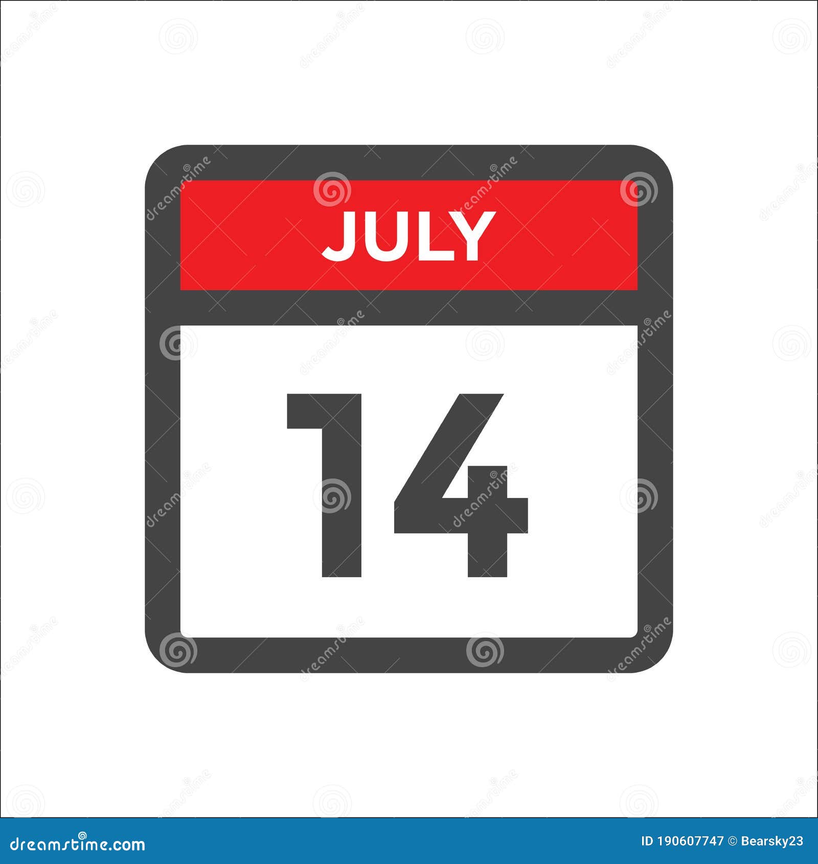 July 14 Calendar Icon with Day of Month Stock Vector - Illustration of ...