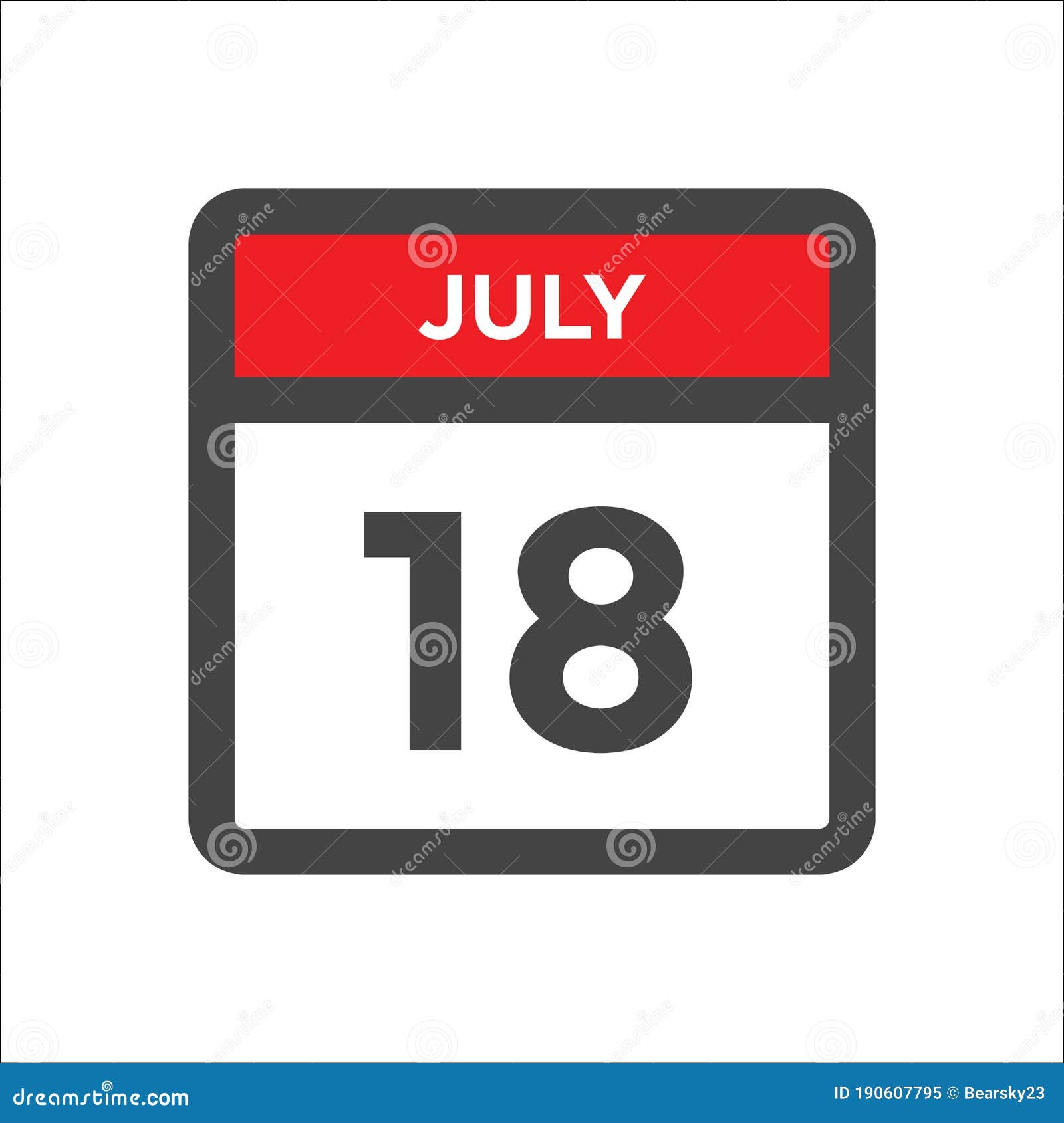 July 18 Calendar Icon with Day of Month Stock Vector - Illustration of ...