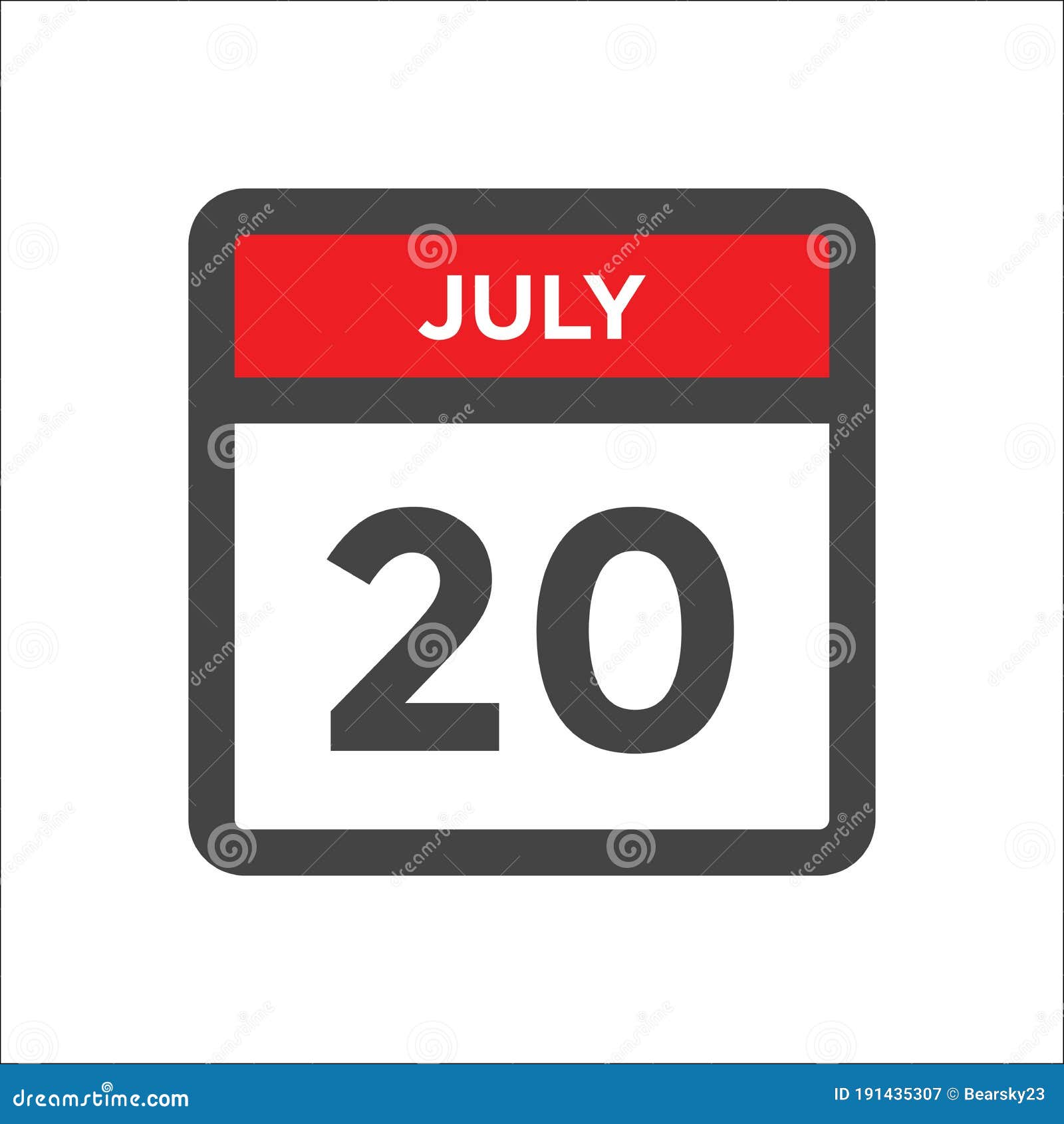 July 20 Calendar Icon with Day of Month Stock Vector - Illustration of ...