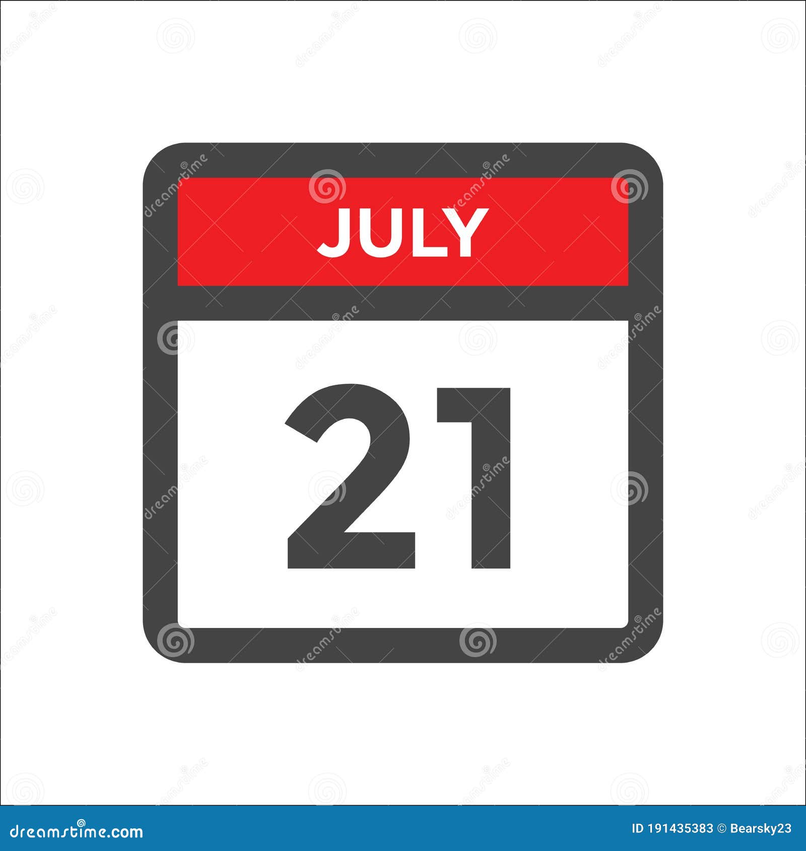 July 21 Calendar Icon with Day of Month Stock Vector - Illustration of ...