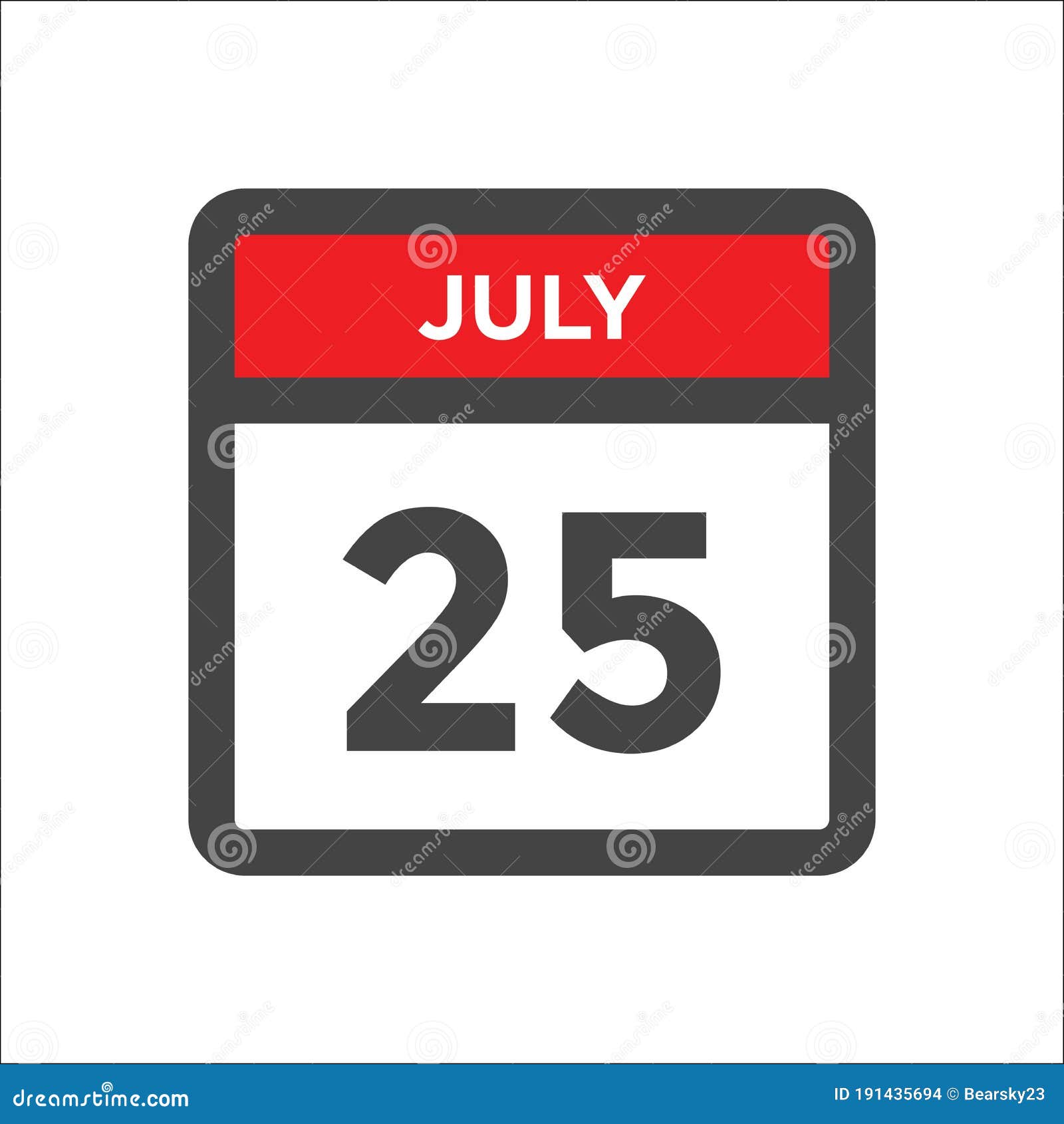 July 25 Calendar Icon with Day of Month Stock Vector - Illustration of ...