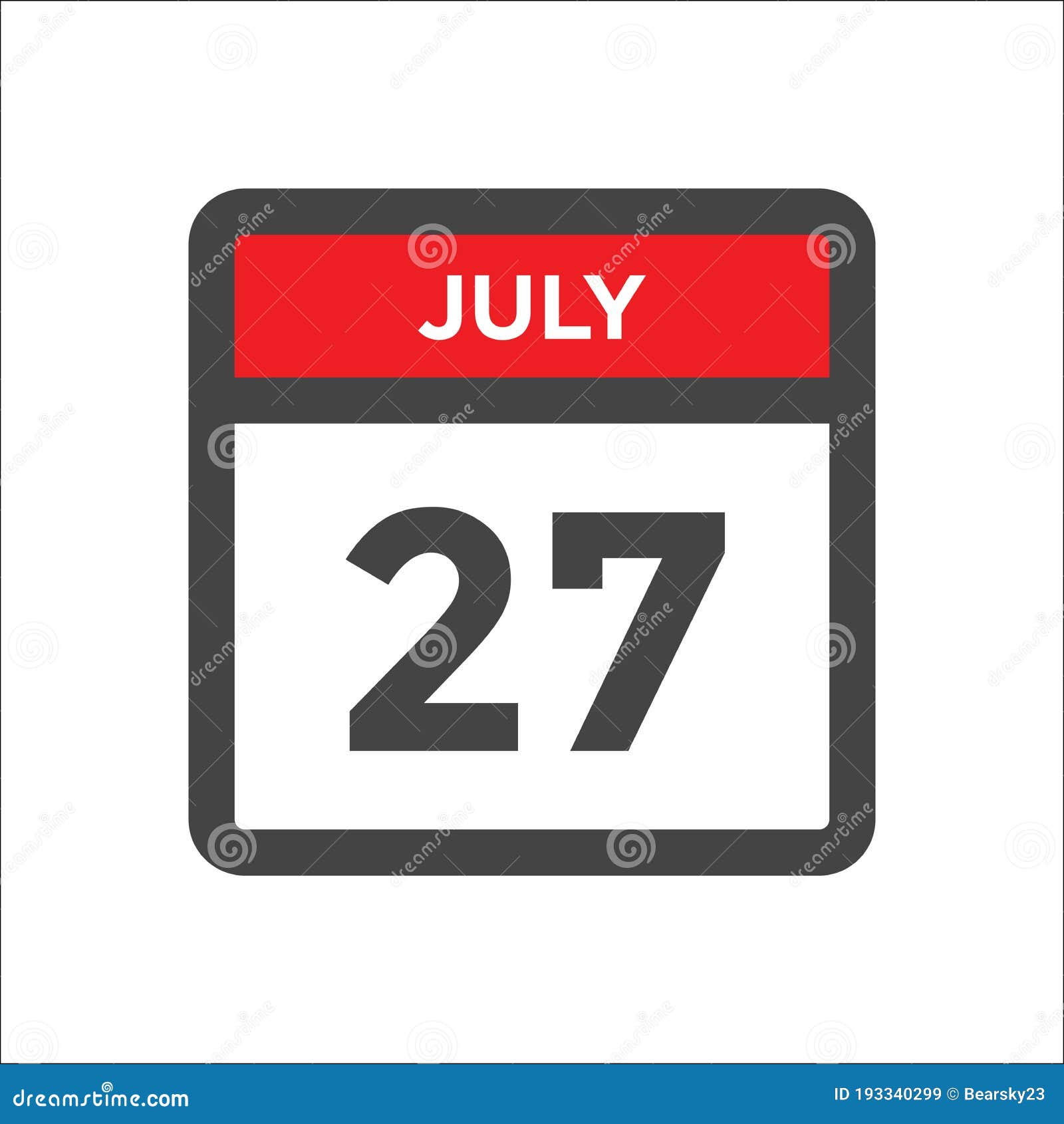 July 27 Calendar Icon with Day of Month Stock Vector - Illustration of ...