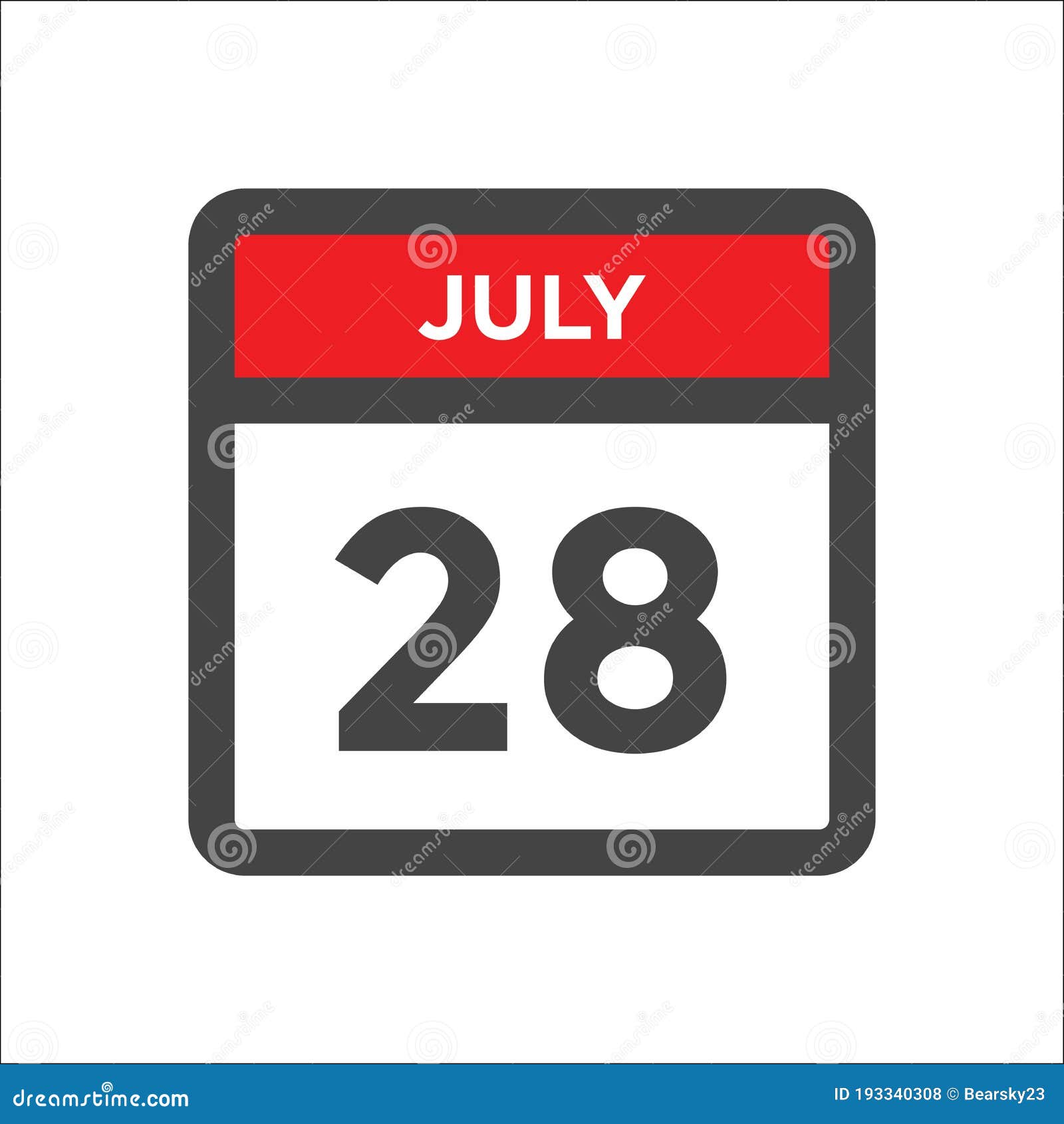 July 28 Calendar Icon with Day of Month Stock Vector - Illustration of ...