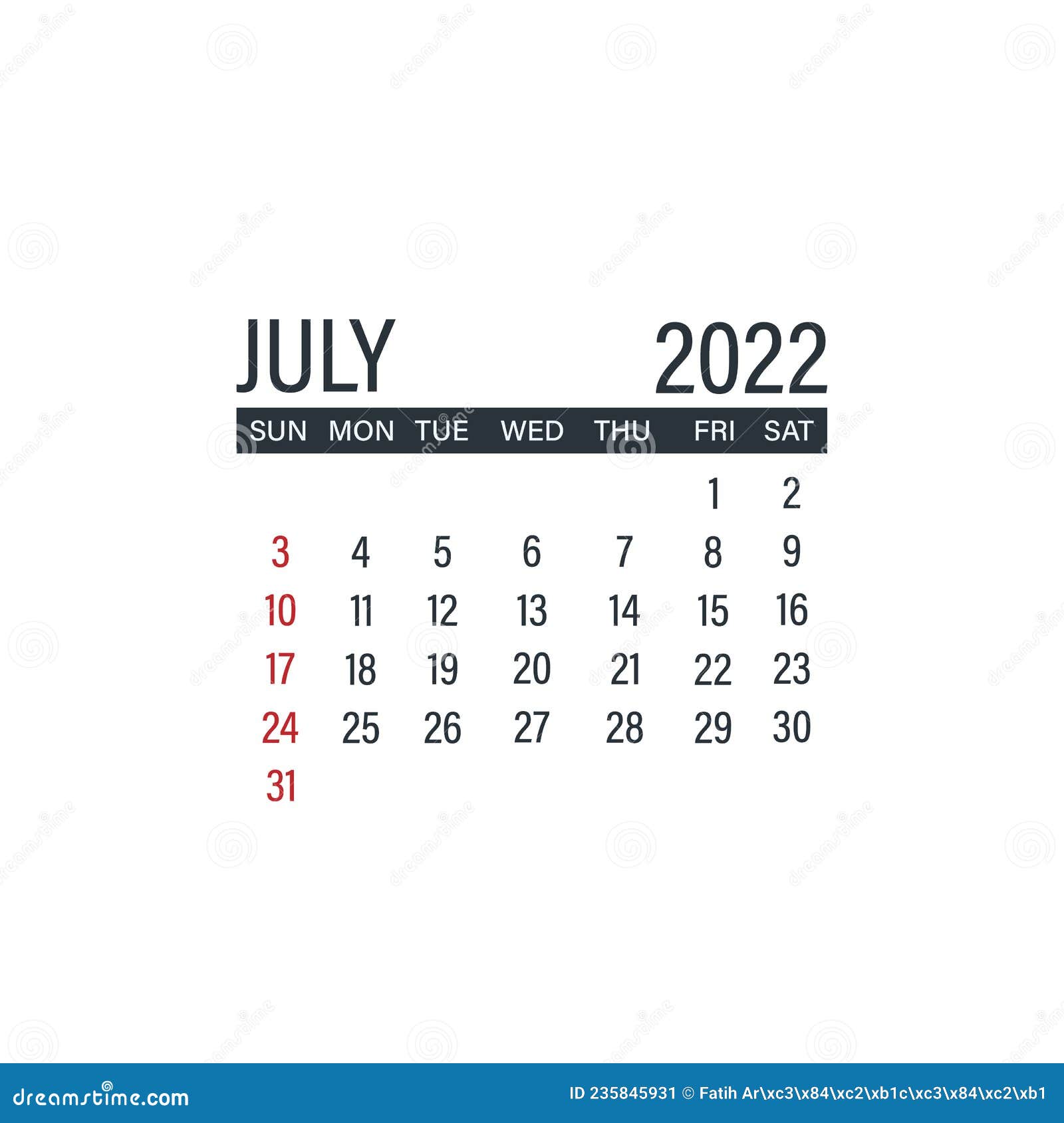 July 2022, Calendar Icon. Day Month Year. Flat Vector Illustration ...