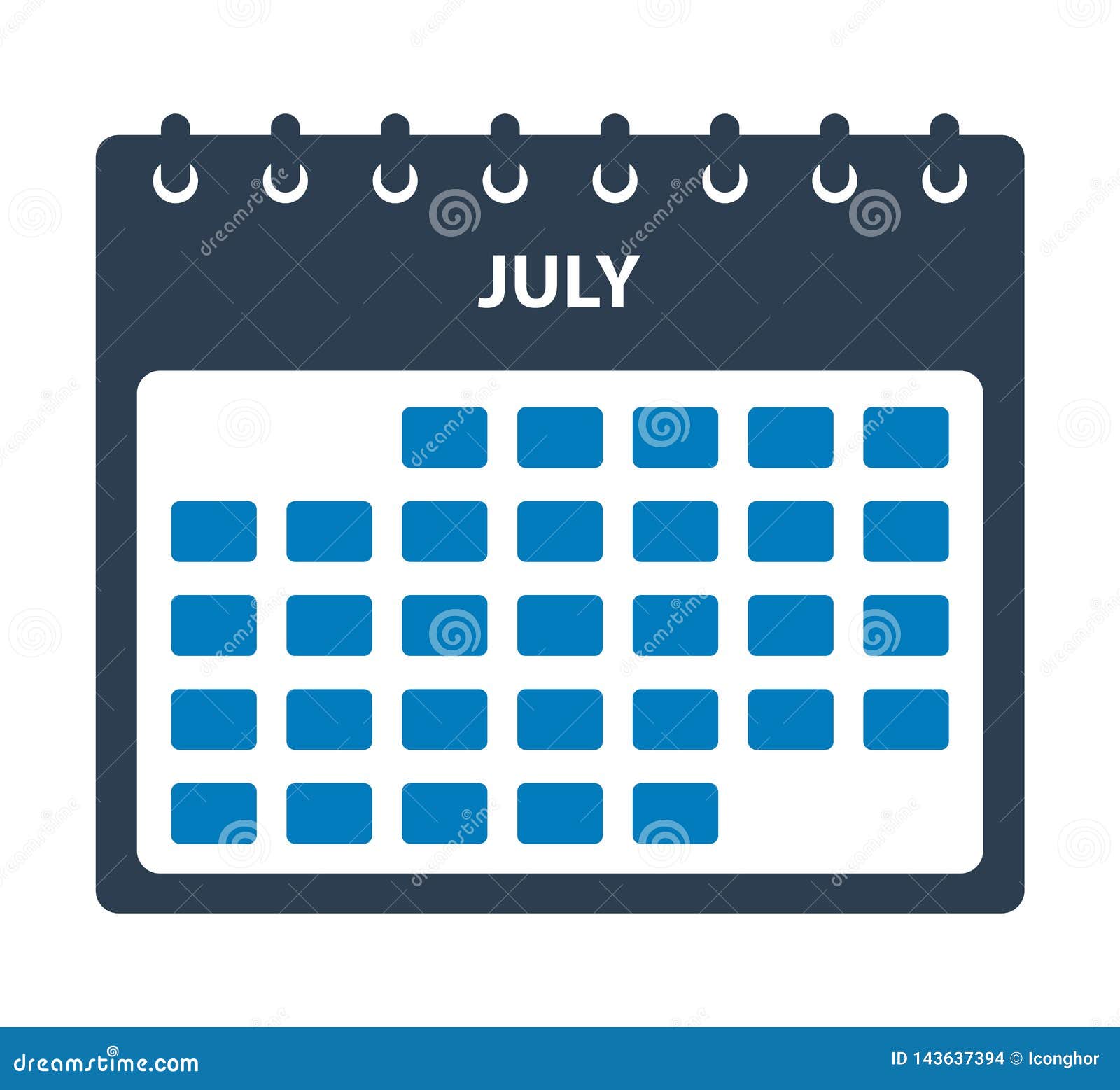 July Calendar Icon. stock vector. Illustration of month - 143637394