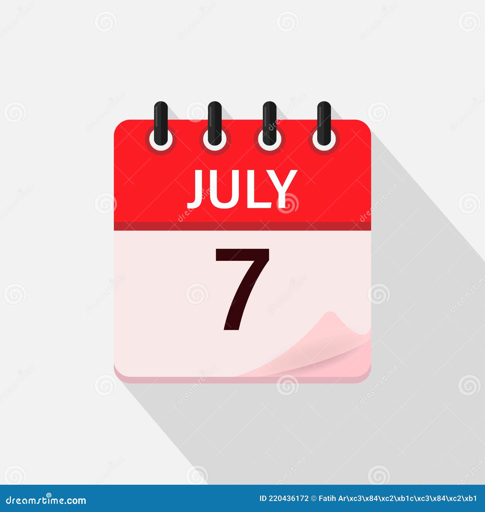 July 7, Calendar Icon with Shadow. Day, Month. Flat Vector Illustration ...