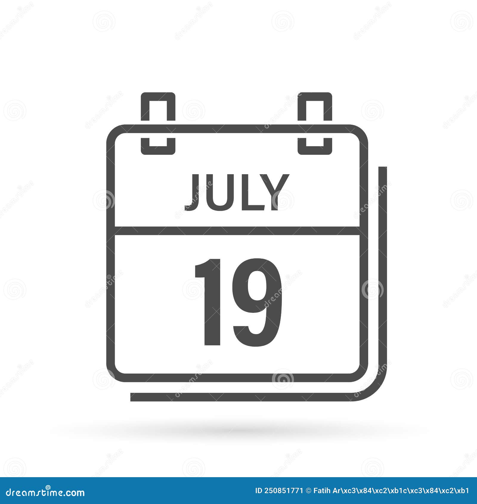 July 19, Calendar Icon with Shadow. Day, Month. Flat Vector ...