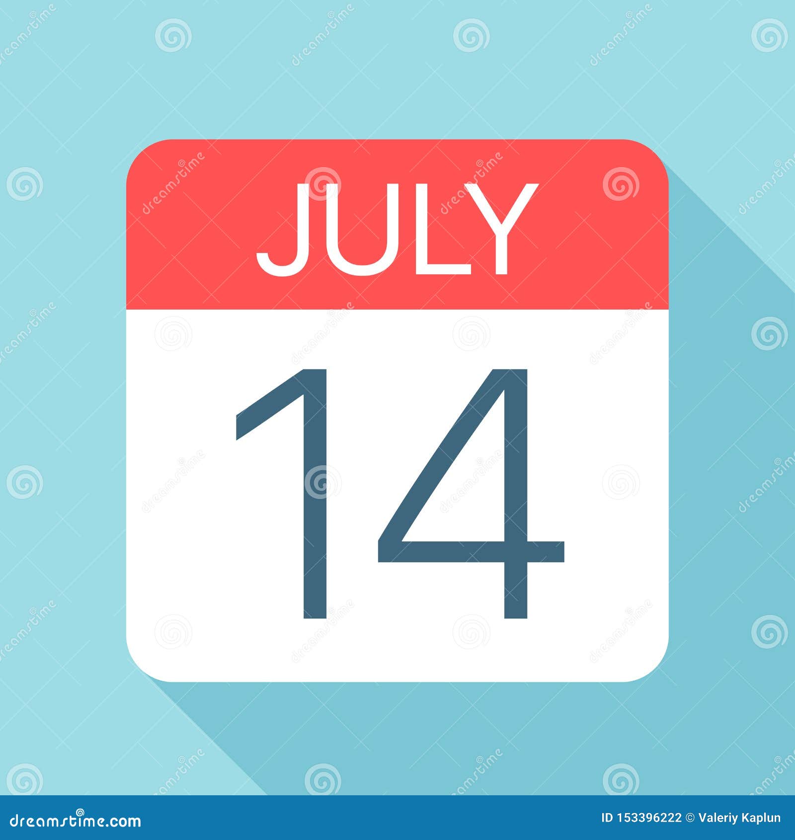 July 14 - Calendar Icon. Vector Illustration of One Day of Month Stock ...