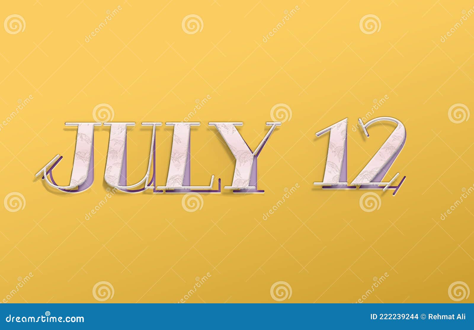 12 July, Calendar Icon. on Yellow Background Stock Illustration ...