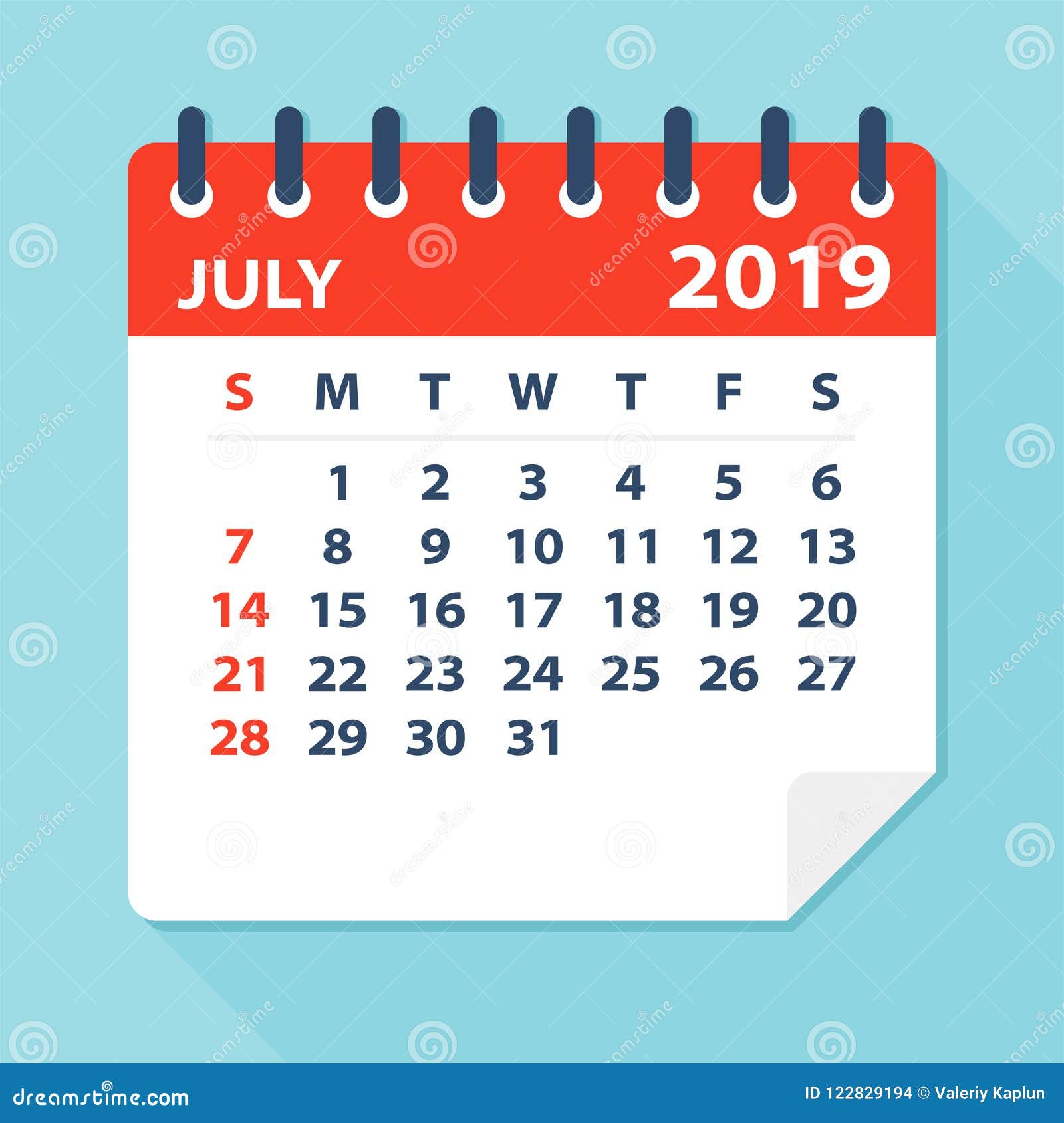 July 2019 Calendar Leaf - Vector Illustration Stock Illustration ... July 2019 Calendar Leaf - Vector Illustration Stock Illustration ...