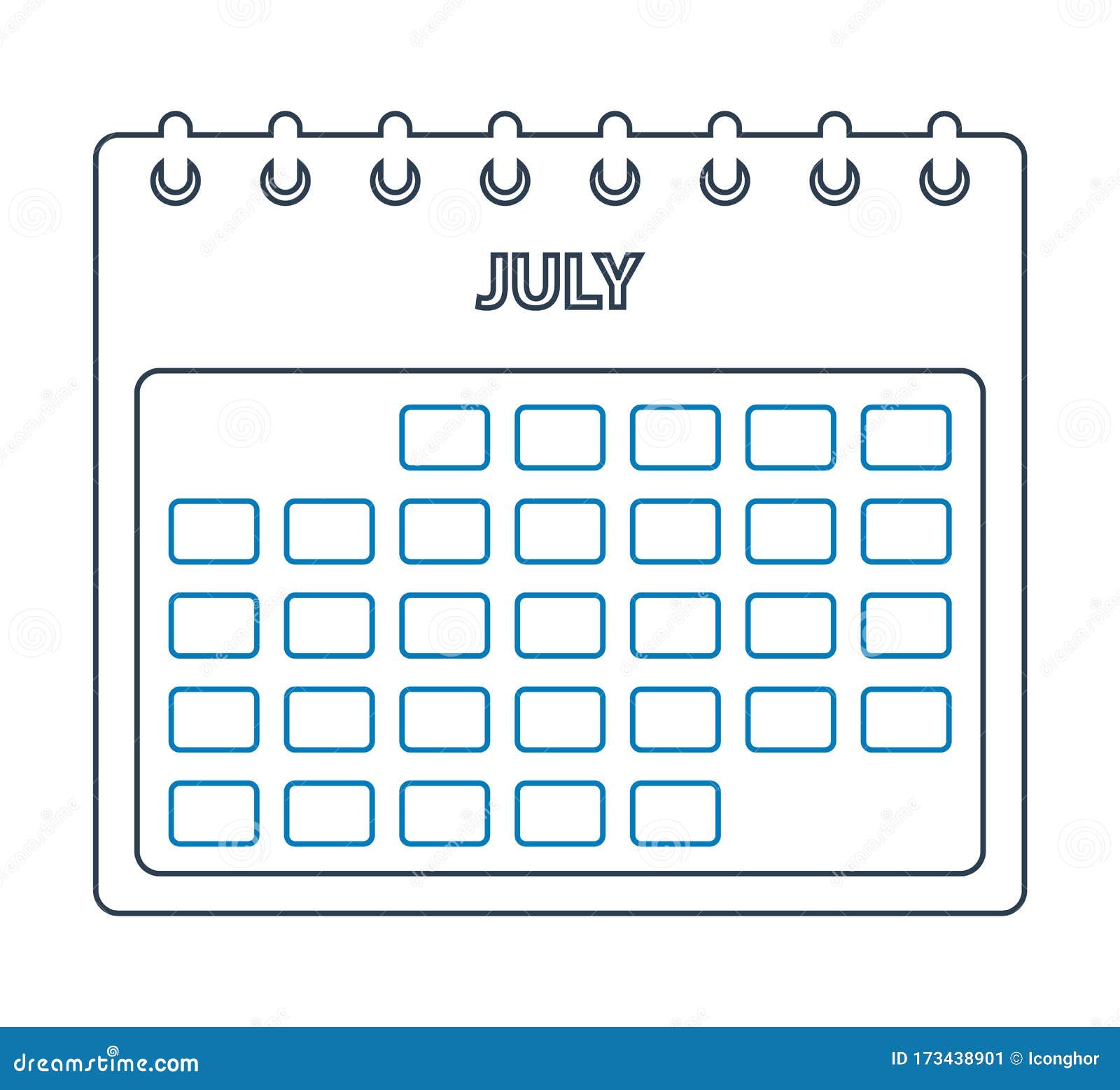 July Calendar line Icon. stock vector. Illustration of internet - 173438901