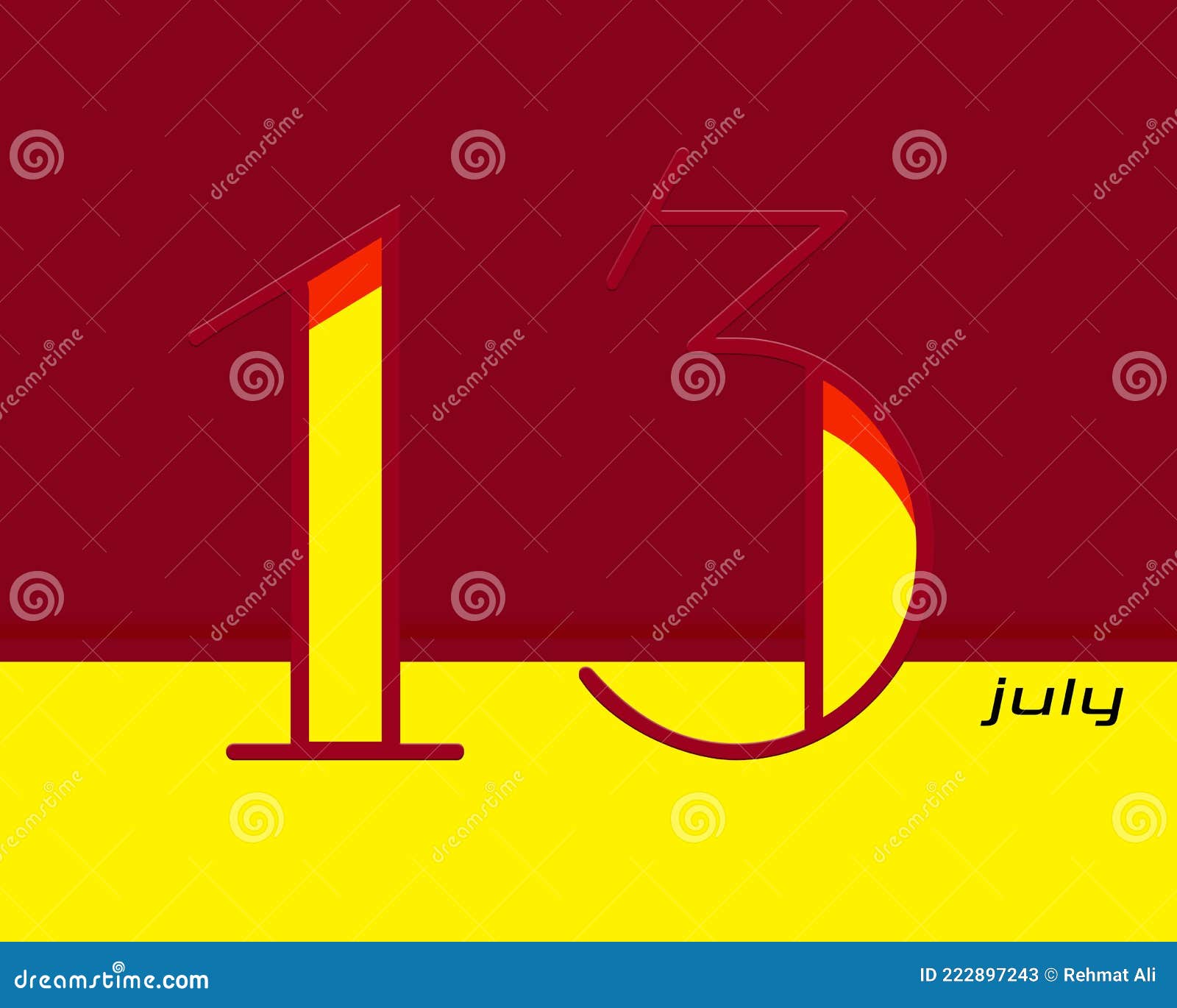 July 13, Calendar on Red and Yellow Background Stock Illustration ...
