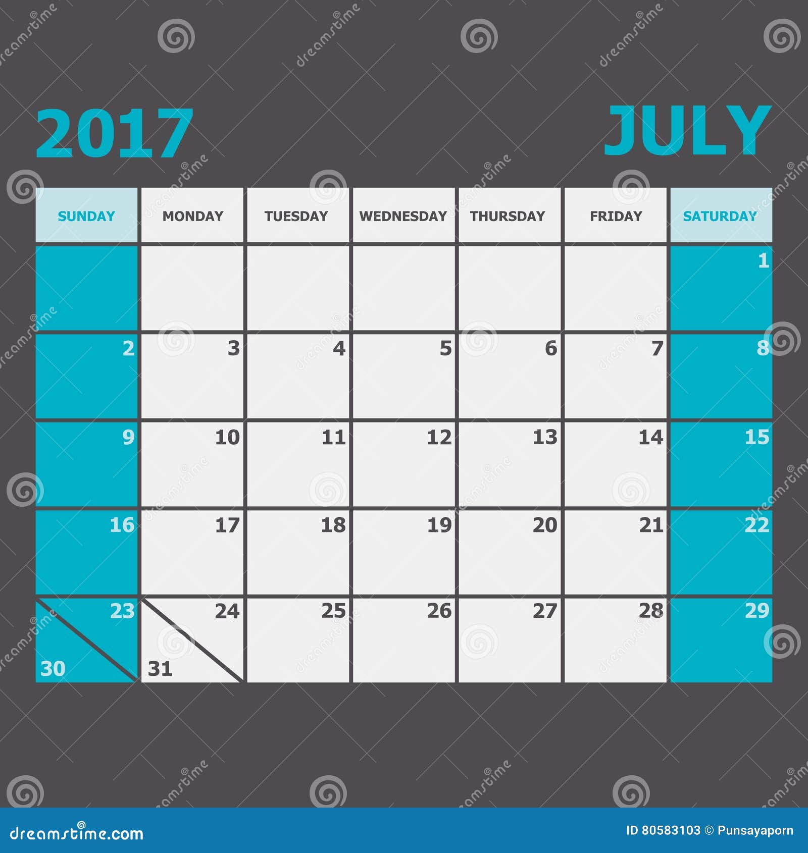 July 2017 Calendar Week Starts on Sunday Stock Vector - Illustration of ...