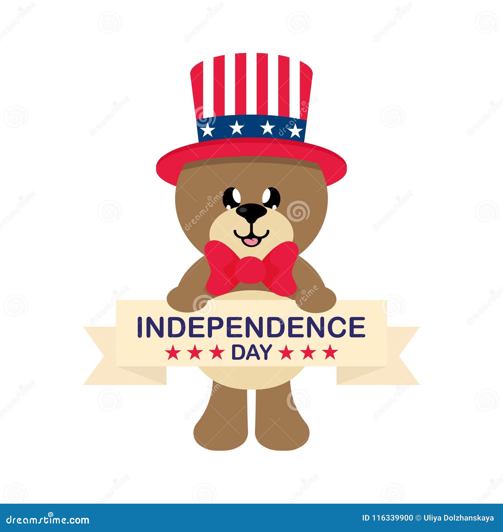 4 July Cartoon Cute Bear in Hat with Sign Stock Vector - Illustration ...