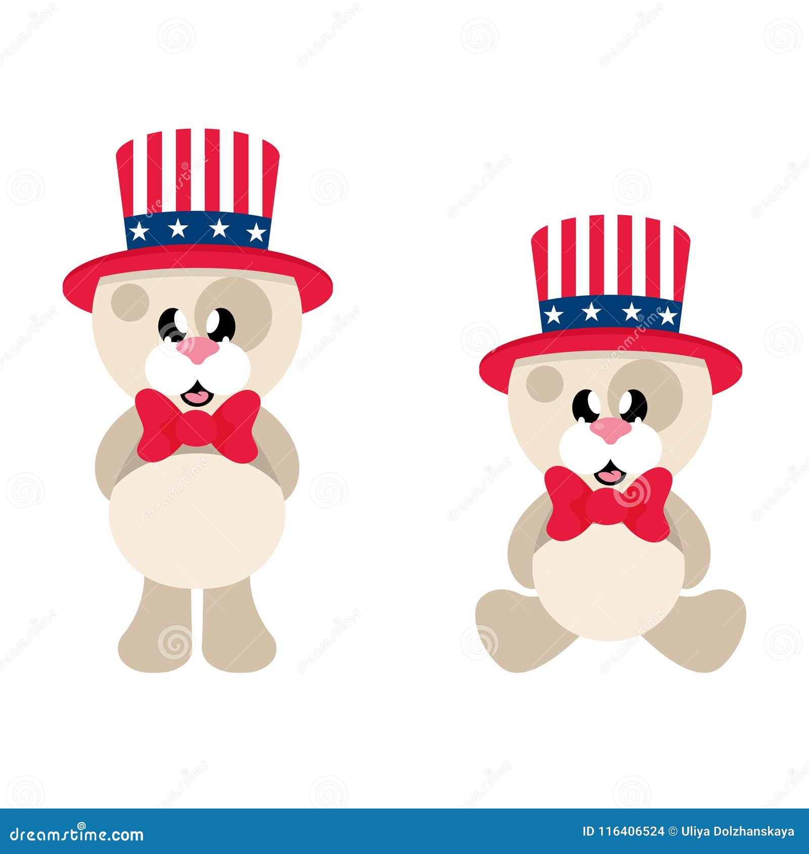 4 July Cartoon Cute Dog in Hat Set Stock Vector - Illustration of ...