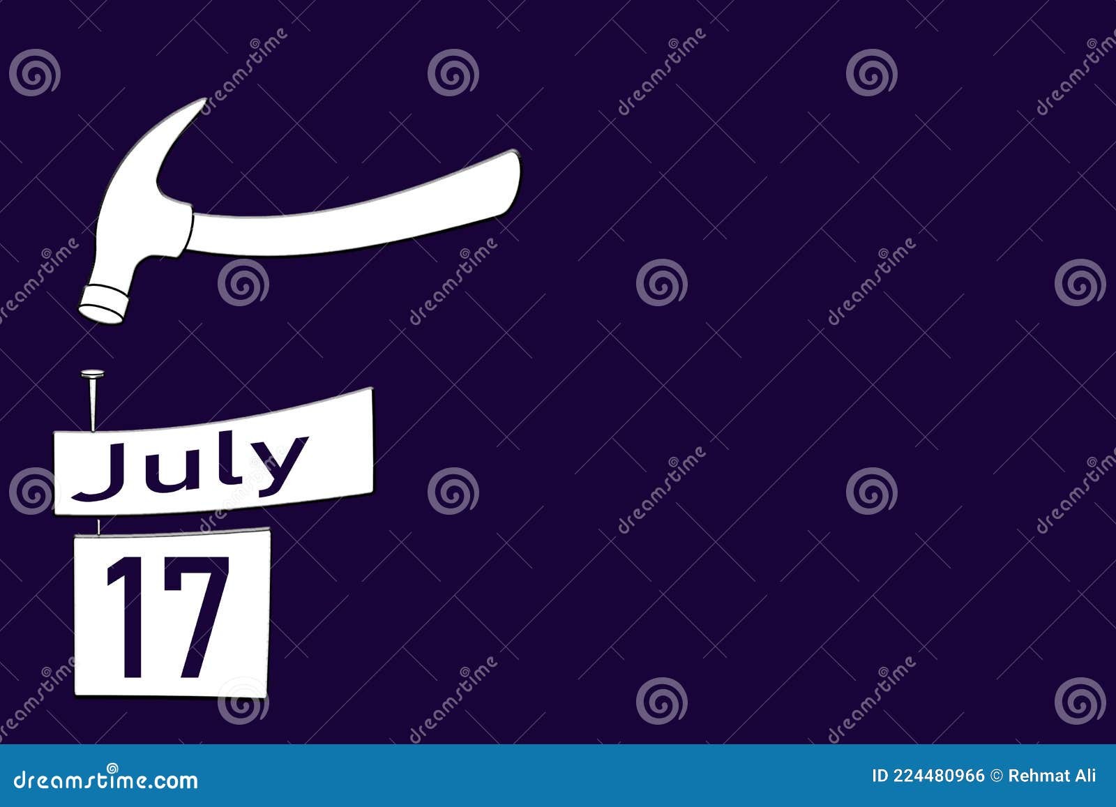 July 17. Date ,day, Month .calendar for the Month of July, on Blue ...