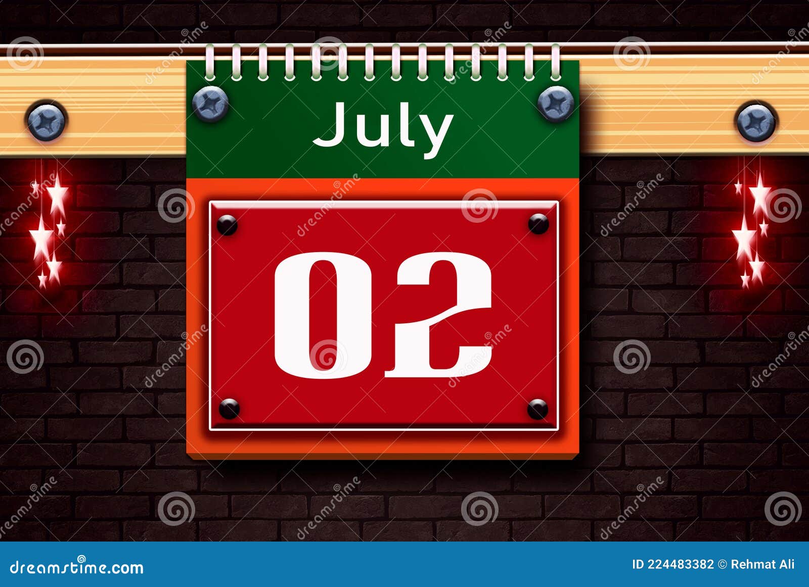 July 2. Date ,day, Month .calendar for the Month of July, on Bricks ...