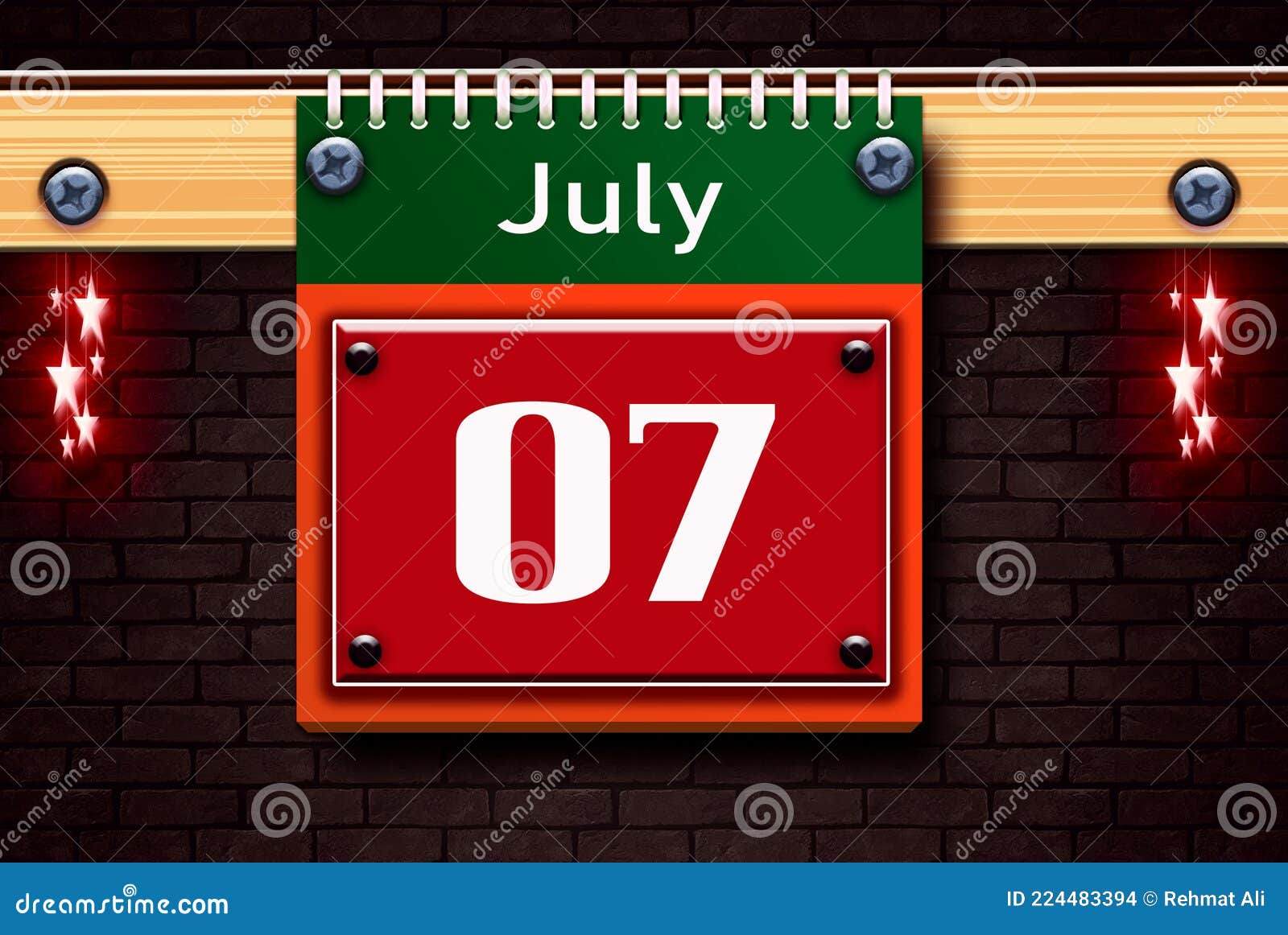 July 7. Date ,day, Month .calendar for the Month of July, on Bricks ...